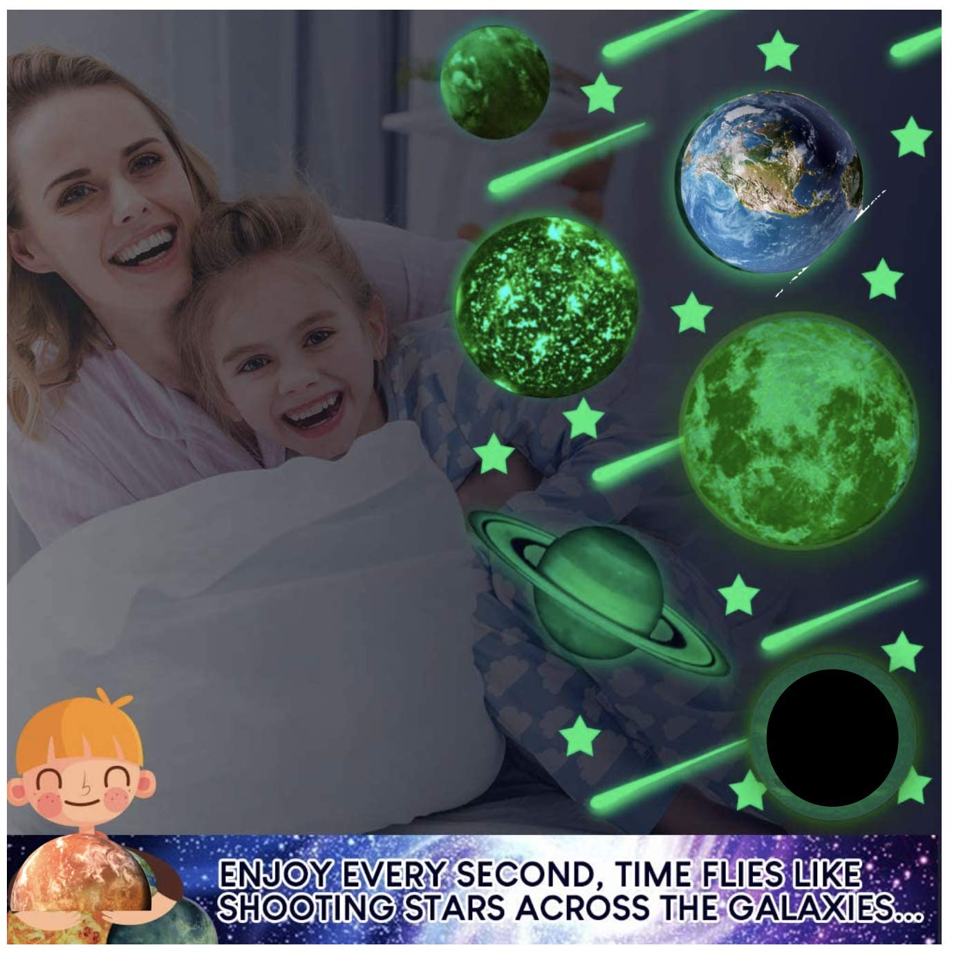 UNTOLD PLANETS 185+ PCS Glow in The Dark Stars and Planets 3D Realistic Ceiling Solar System for Kids Wall Stickers, All Glowing Planets Dwarf Pluto Moon Sun Galaxy Decor, Christmas Gift