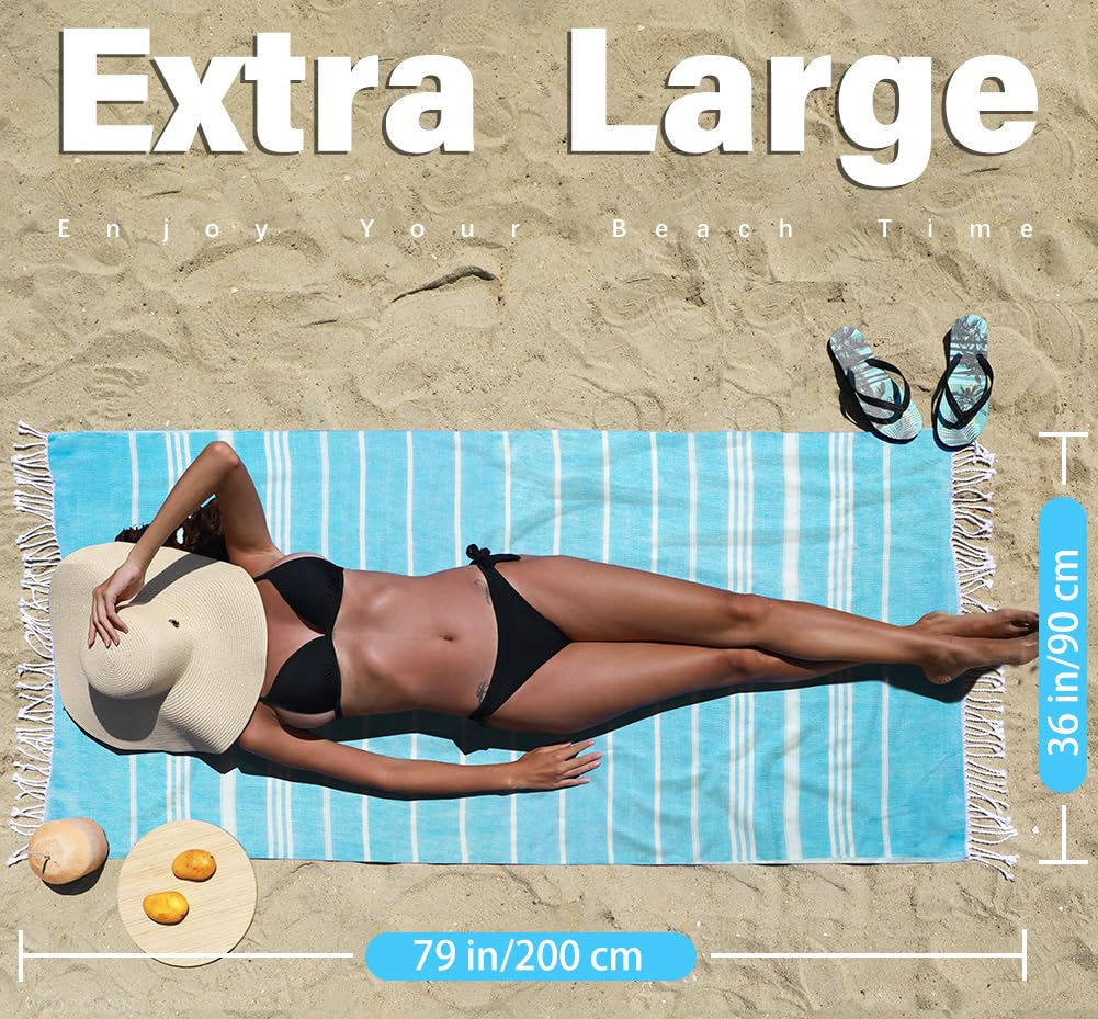 Turkish Beach Towel Quick Dry Absorbent 1OO% Cotton Lightweight Thin Bathroom Bath Pool Swim Towels Extra Large Oversized Sand Free Towel Beach Accessories Essentials Stuff Cloud Gift for Adults