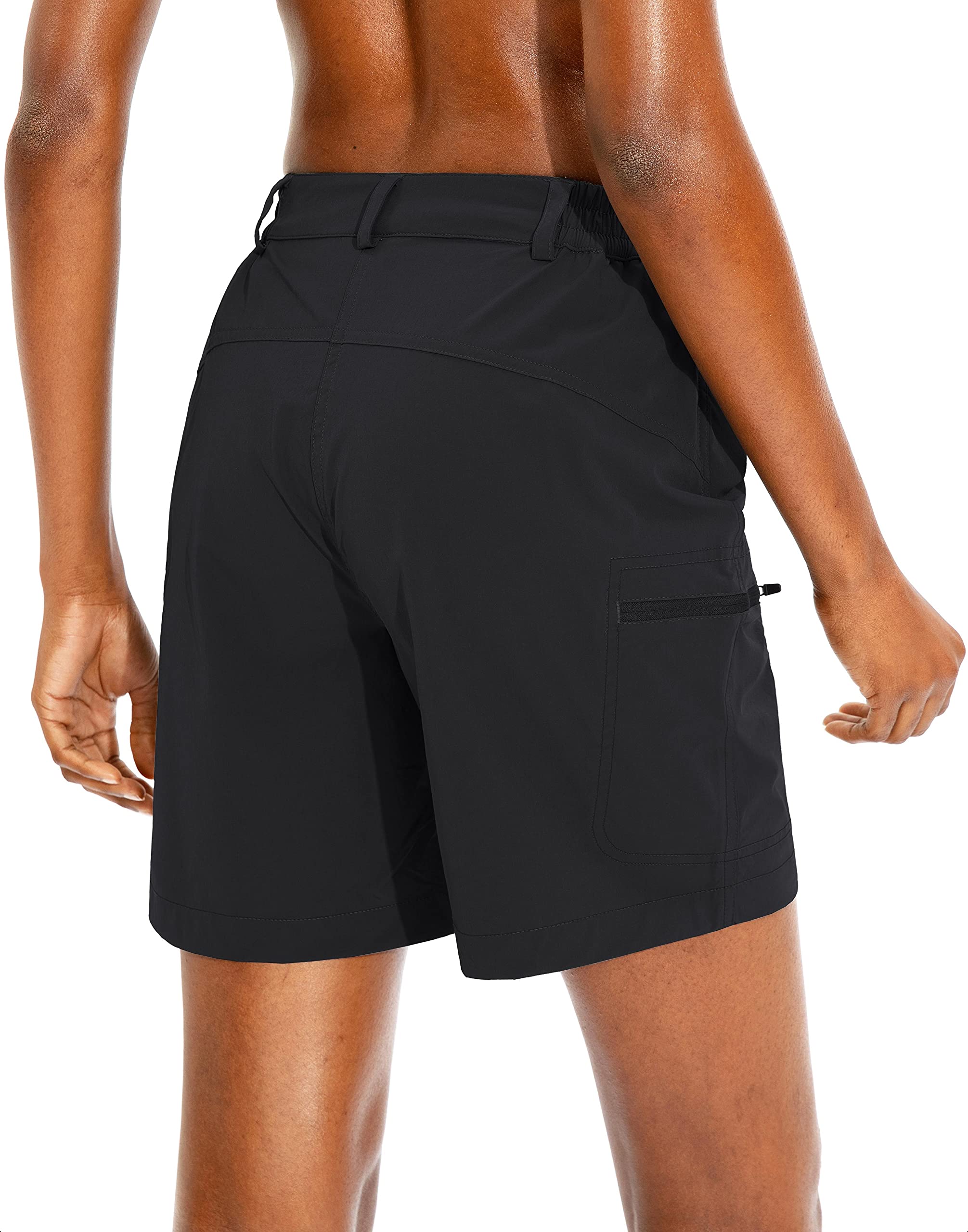 Viodia Women's 6" Hiking Golf Shorts with Zipper Pockets Quick Dry Stretch Cargo Shorts for Women Casual Summer Black