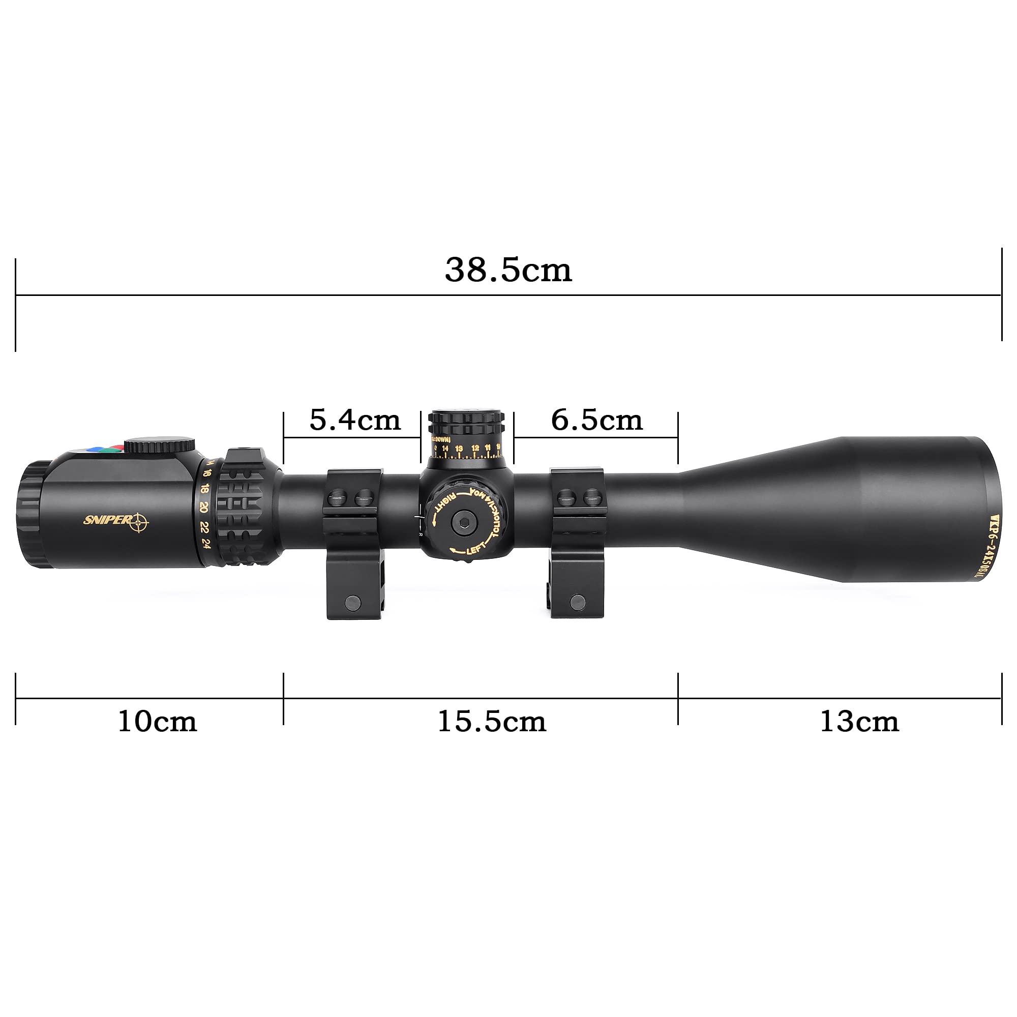SNIPER WKP6-24x50SAL Hunting Rifle Scope Red, Green & Blue Illuminated Reticle/Fully Multi-Coated Lens/3" Sunshade
