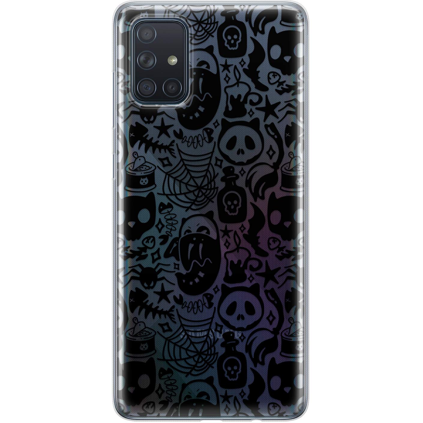 TPU Phone Case Compatible with Samsung A72 A71 5G A70 A51 A50 A32 A21 A11 A12 A13 A14 A01 Skeleton Shockproof Cat Skull Spider Web Flexible Clear Lightweight Spooky Durable Silicone Halloween