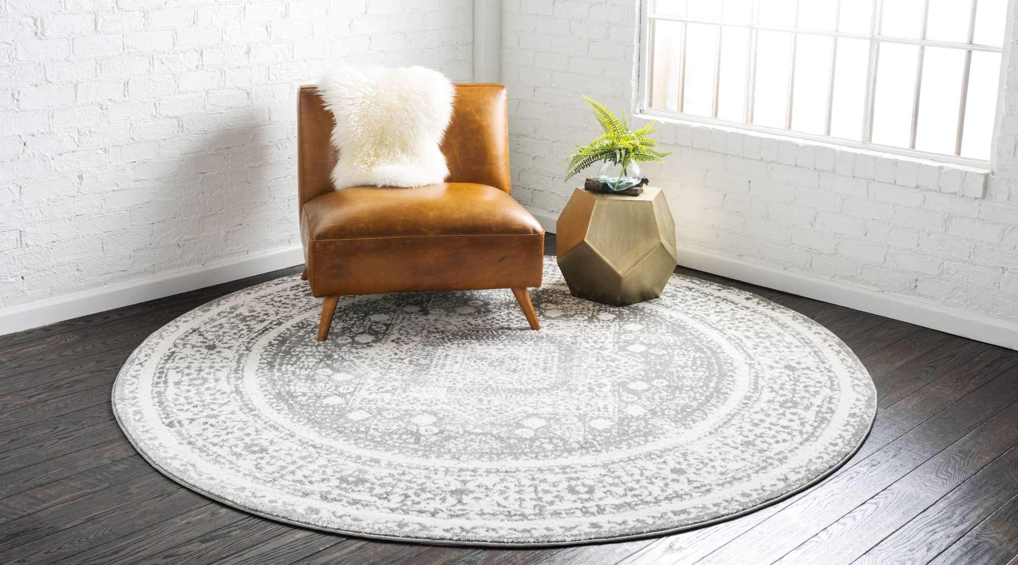 Unique Loom Rosso Collection Traditional, Medallion, Distressed, Bohemian, Vintage, Southwestern Area Rug, 4 ft x 4 ft, Gray/Ivory