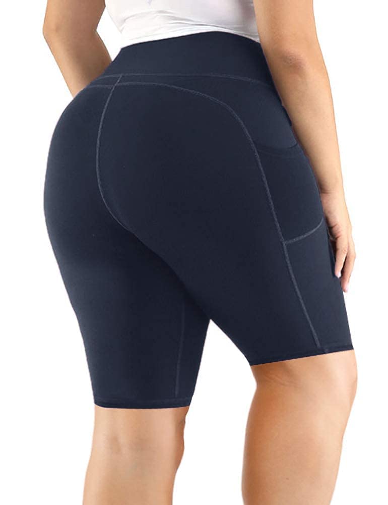 Uoohal Women's Yoga Shorts Plus Size High Waist Workout Biker Active Shorts Tummy Control Side Pockets Dark Blue 4XL