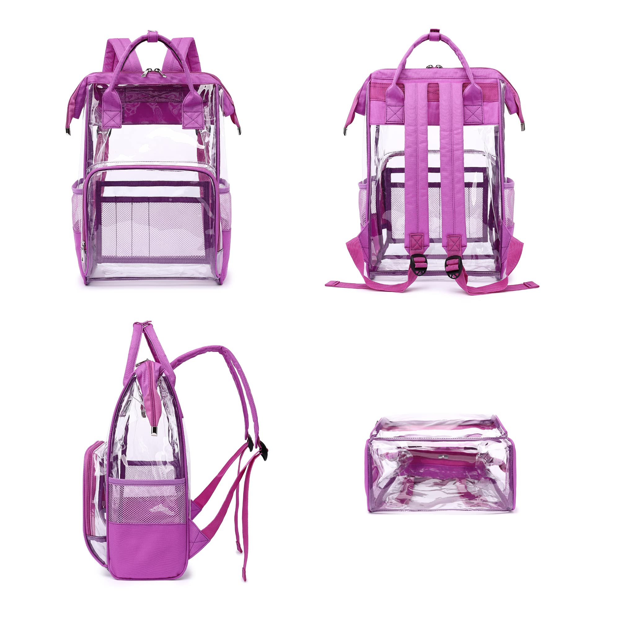 Yusudan Heavy Duty Clear Backpack for Men Women, School Bag Bookbag PVC Plastic Transparent Backpacks for Boys Girls (Purple)