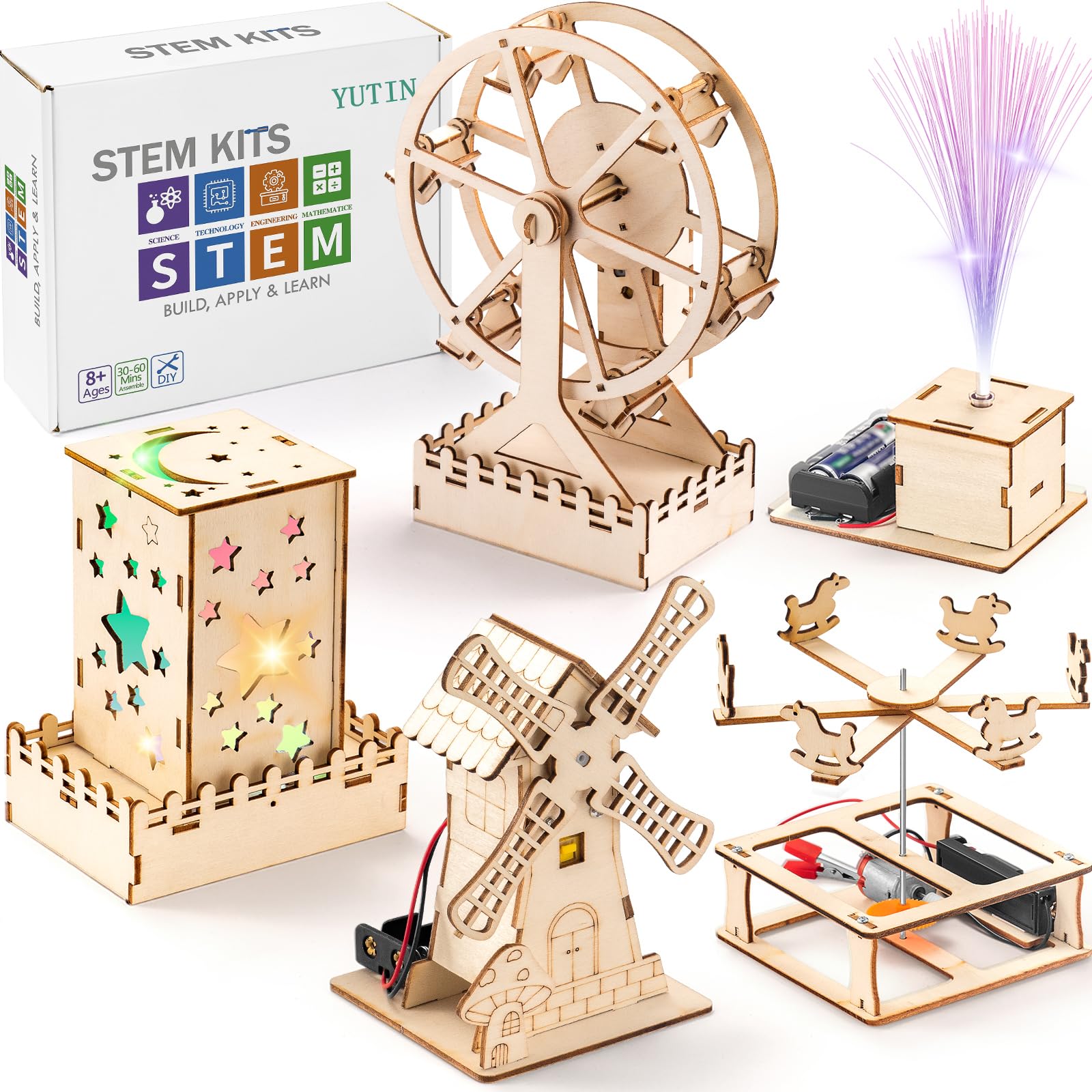 Yutin 5 in 1 STEM Kits for Kids,Wood Craft Kit for Boys Age 8-12, DIY Science Building Projects for 6-8, 3D Wooden Puzzles Assembly Model Set, STEM Crafts for Girls Age 6 7 8 9 10 11 12 14 Year Old