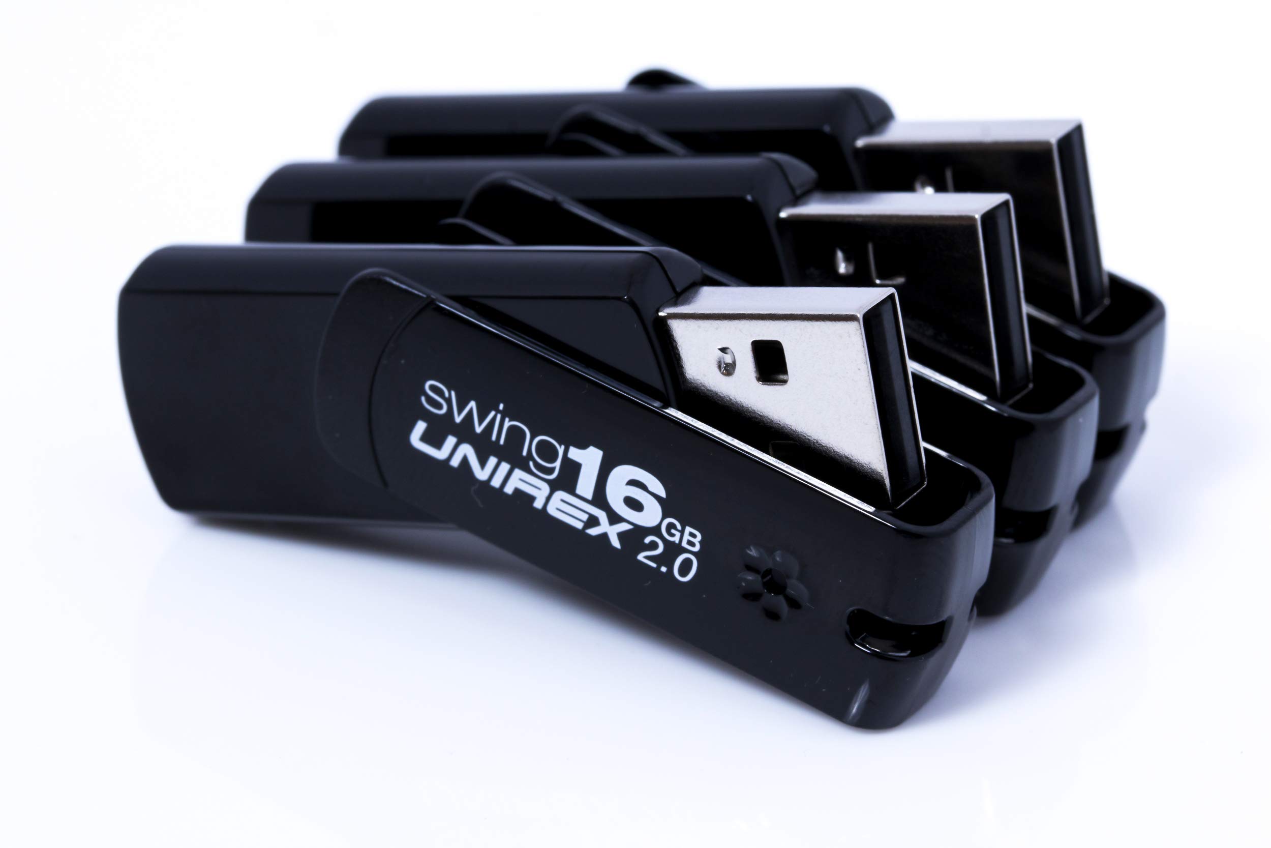 Unirex 3 Pack Swing 16GB USB 2.0 Thumb Drive, Black | Memory Stick Storage is Compatible with Computer, Tablet, or Laptop