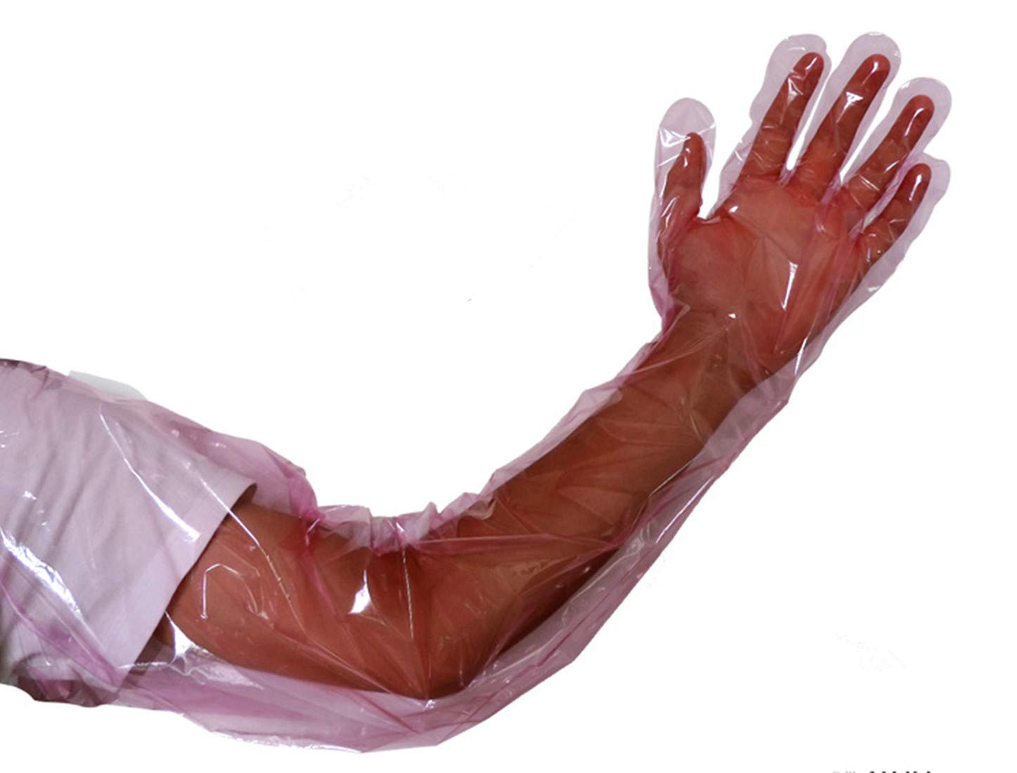 UoYu Disposable Soft Plastic Film Gloves Long Arm Examination Artificial Insemination Glove (10 Pcs/Pink)