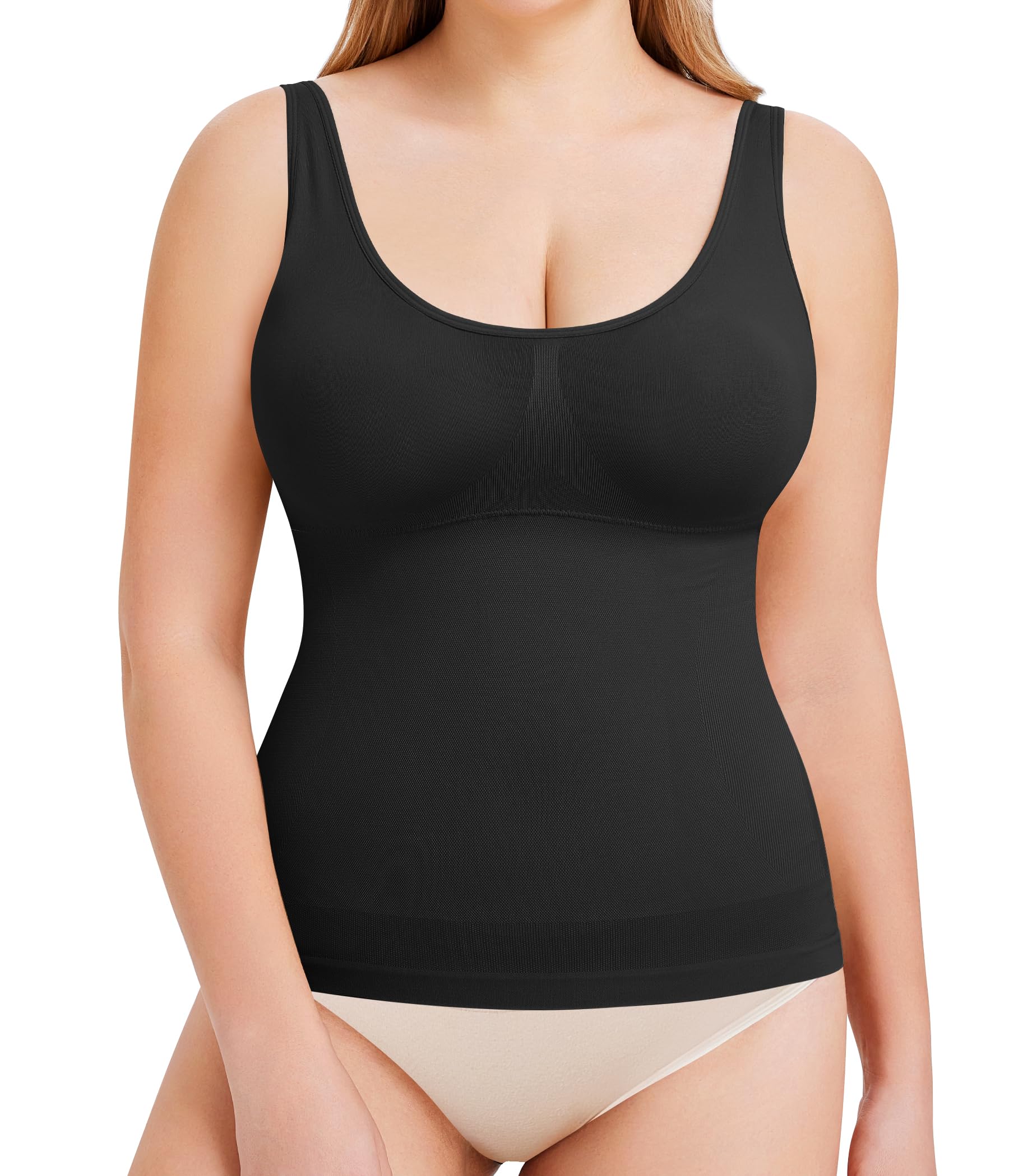 TrainingGirl Women Compression Tank Tops Tummy Control Shapewear Vest Seamless Waist Body Shaper Slimming Shirt Camisole Tops (Black, XX-Large)