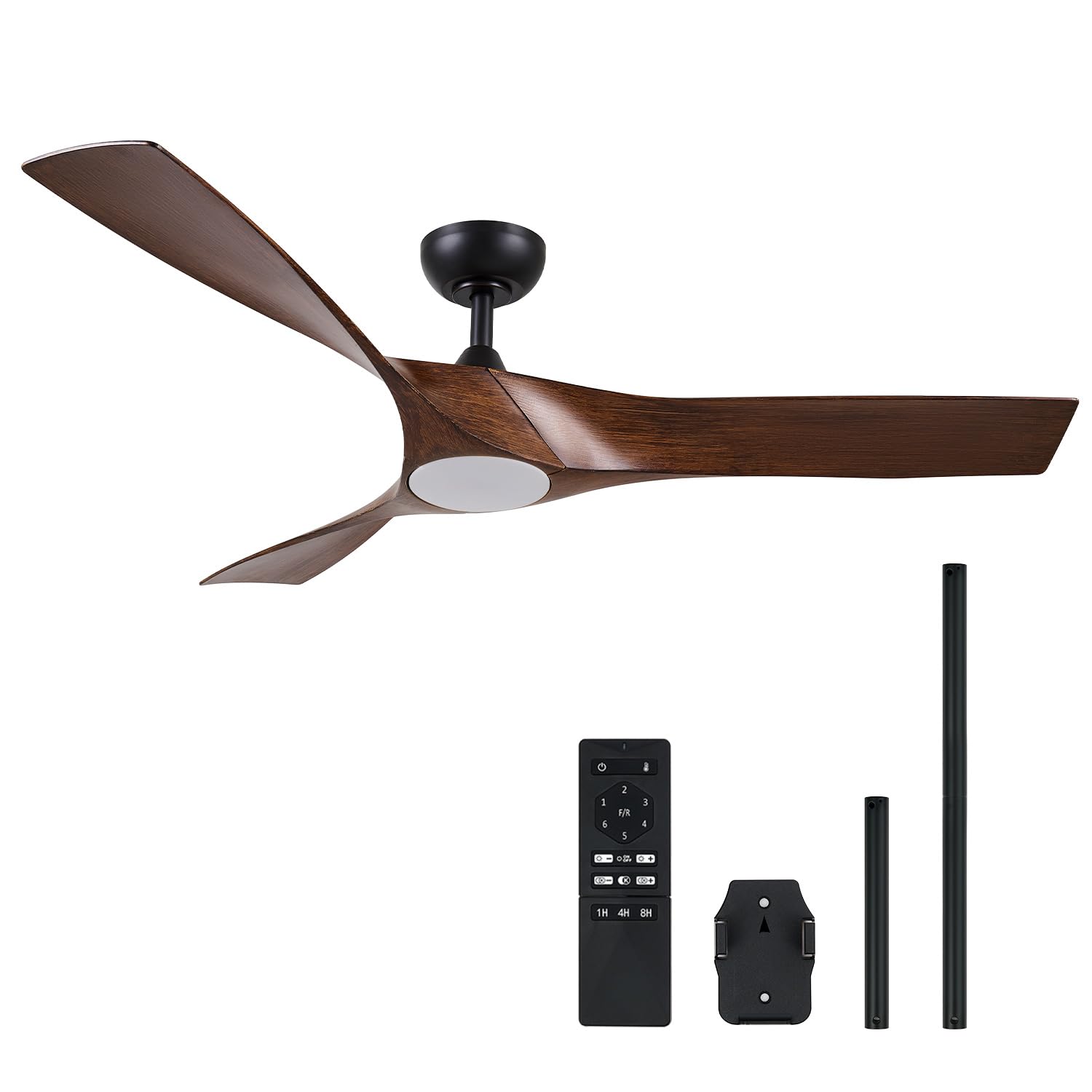 VONLUCE 52" Industrial Ceiling Fan No Light with Remote Control, Mid Century Ceiling Fans with 3 Walnut ABS Blades DC Motor, Indoor Ceiling Fan for Kitchen Bedroom Living Room, Walnut