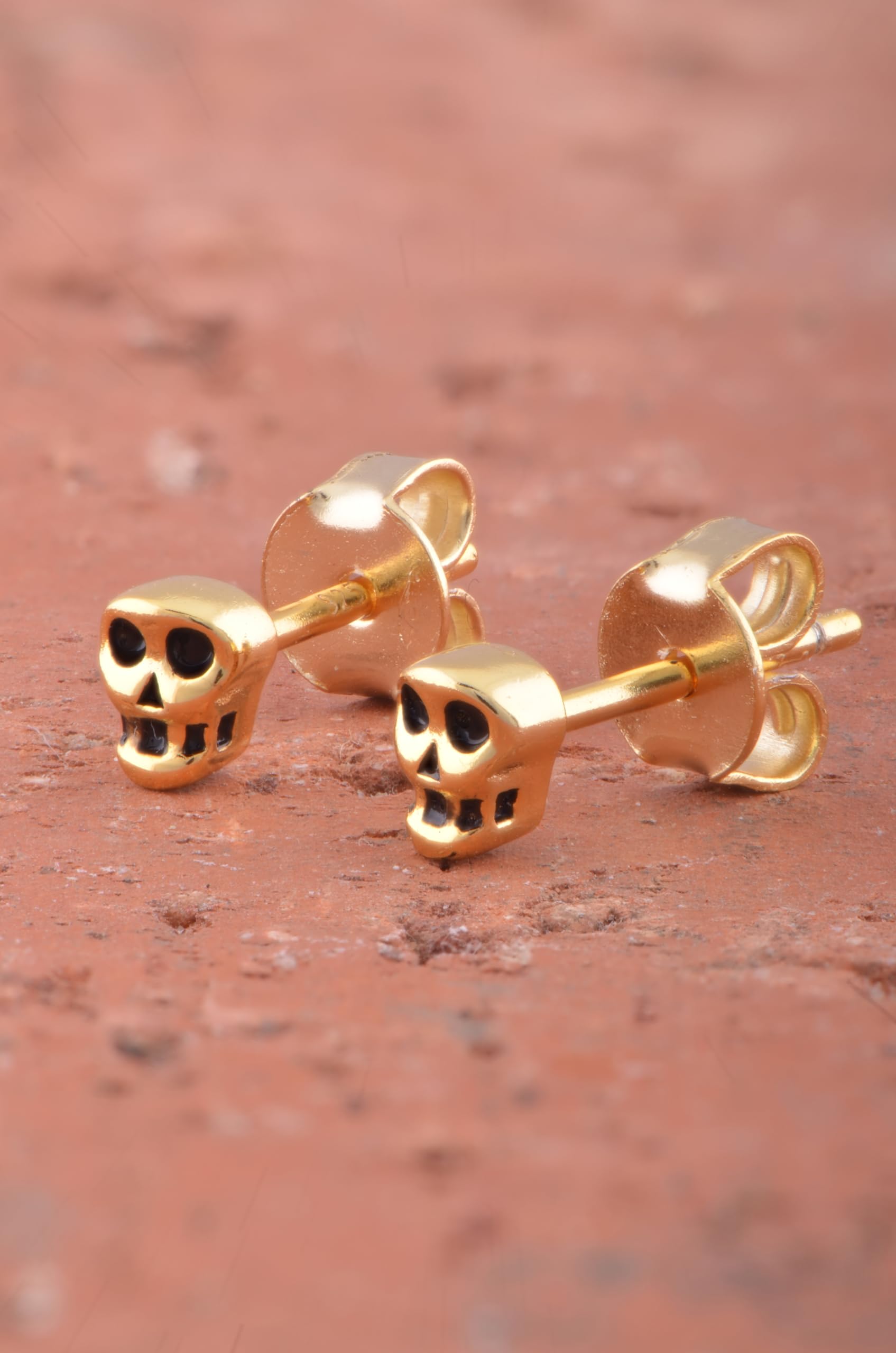 Yellow Gold Vermeil Sterling Silver Womens Tiny Sugar Skull Cartilage Second Stud Earrings
