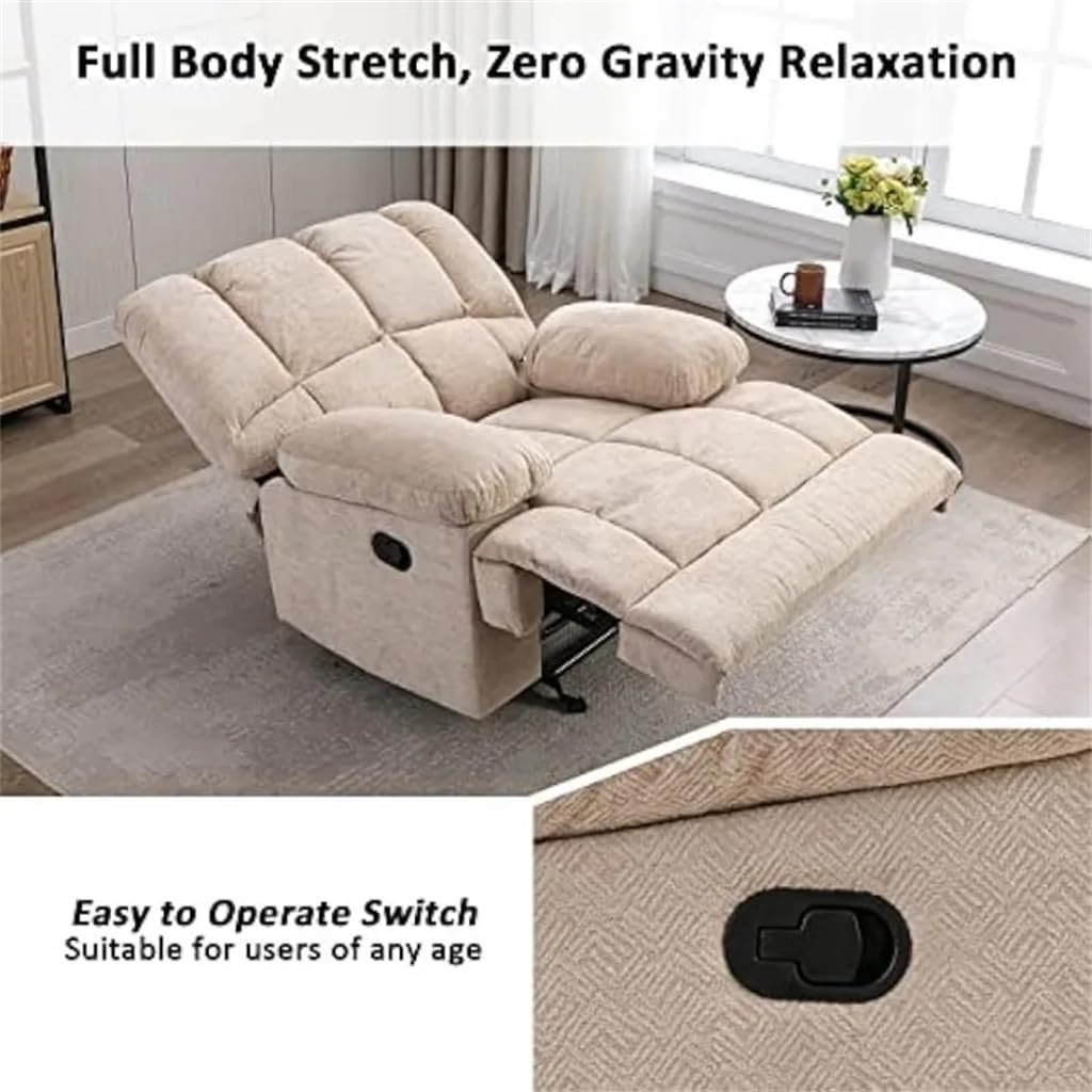 WXBDD Oversized Rocker Recliner Chair, Manual Recliner Single Sofa Couch, Soft Fabric Overstuffed Rocking Chair