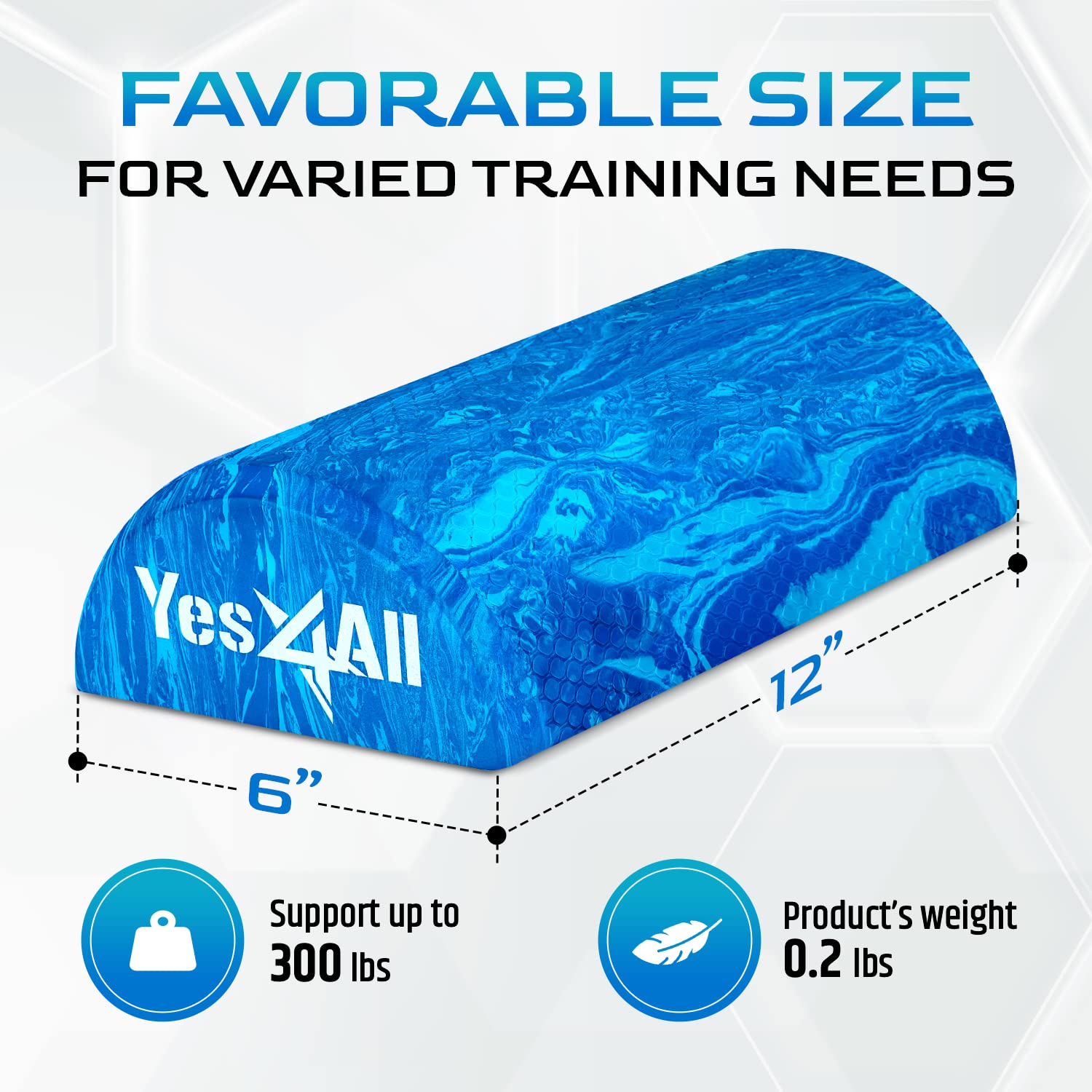 Yes4All Half Round EVA Foam Roller for Physical Therapy, Medium Density 12/18/24/36 inch Foam Rollers for Muscle Massage - Blue - 12 inch