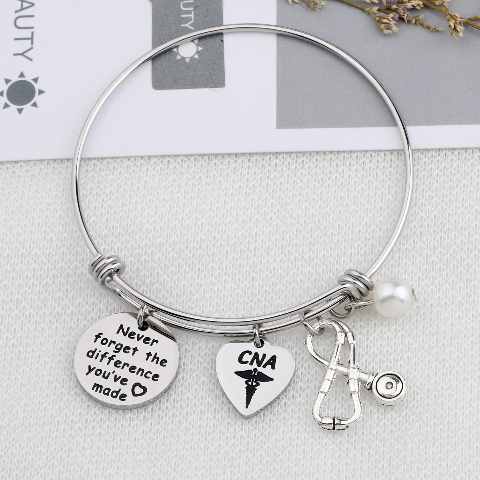 WSNANG CNA Bracelet Certified Nursing Assistant Gift Nursing School Graduation Gift Never Forget The Difference You've Made Bracelet (CNA Difference BR)