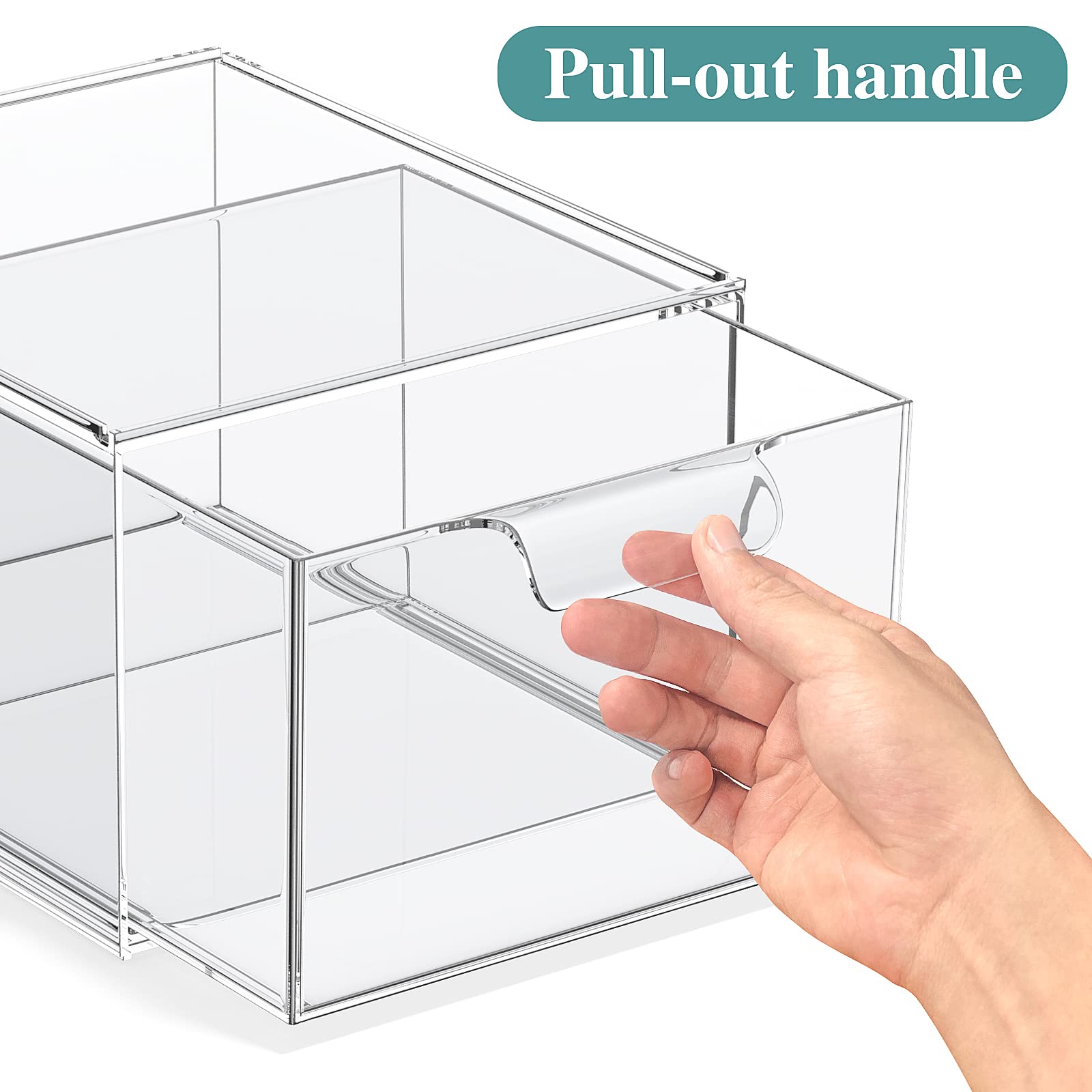SpaceHacks 2 Pack Stackable Makeup Organizer and Storage, Acrylic Organizers,Clear Plastic Storage Drawer with Handles for Vanity, Undersink, Kitchen Cabinets, Pantry