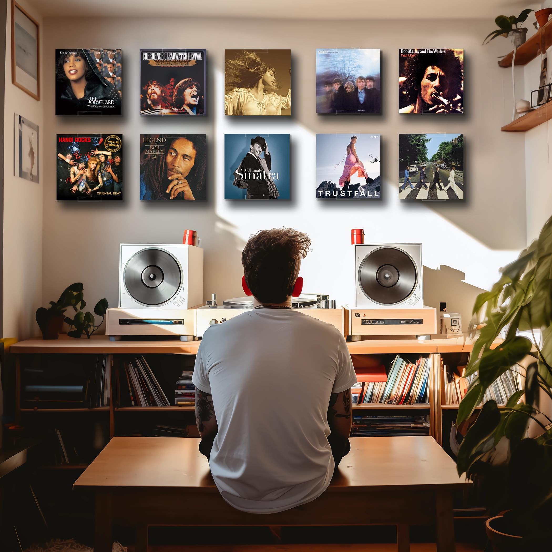 ZOLEF Floating Vinyl Record Wall Mount 4 Pack, 3D Look Clear Acrylic Record Wall Display Shelves, Vinyl Wall Holders, Vinyl Display Shelf Fit for 12" 10" 7"