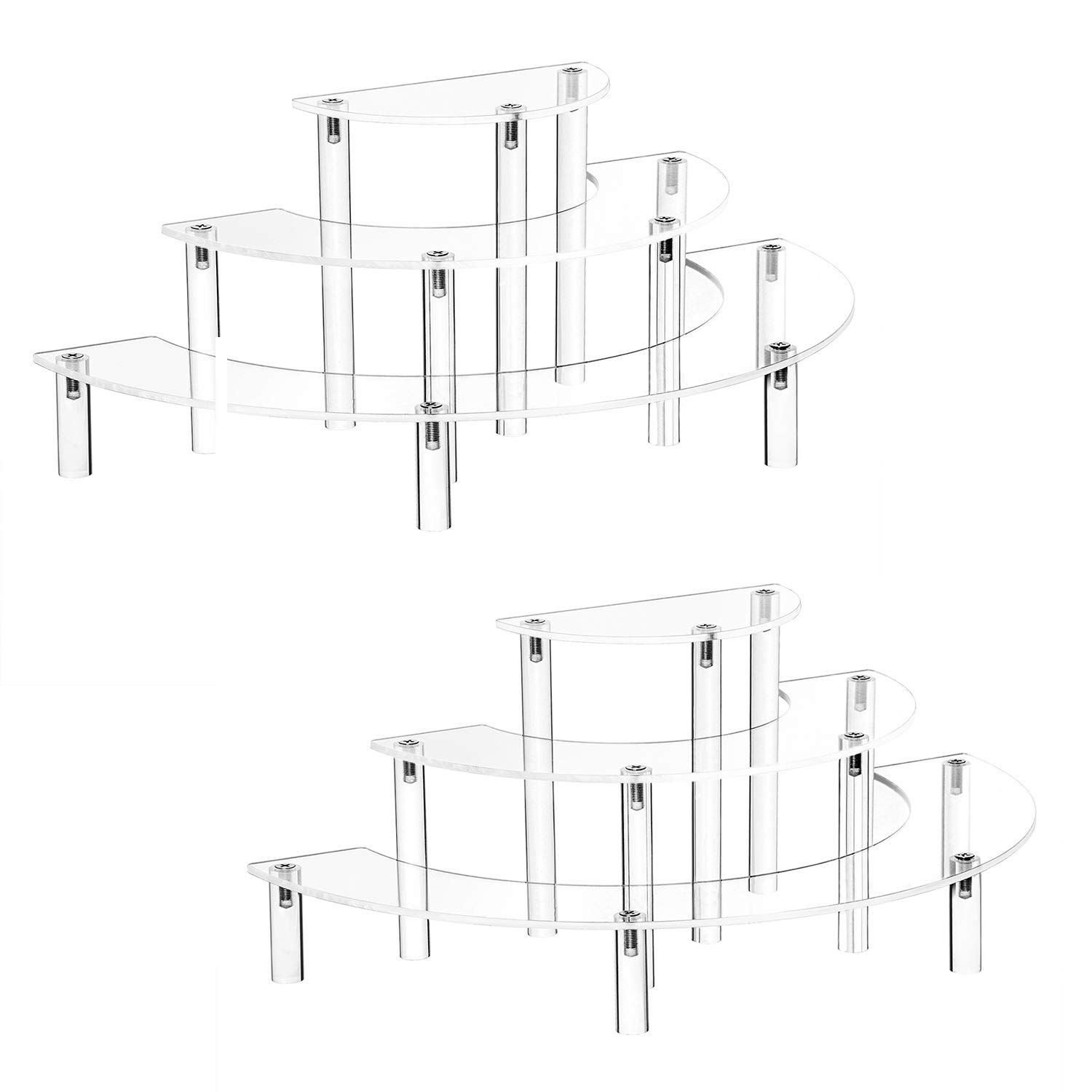 YestBuy Acrylic Display Stand For Pop Figures, 3 Tier Clear Cupcake Stand, Perfume Organizer Stand,2 Pack Half Moon Dessert Stand for Display Or Collections (Acrylic Rods 2 set)