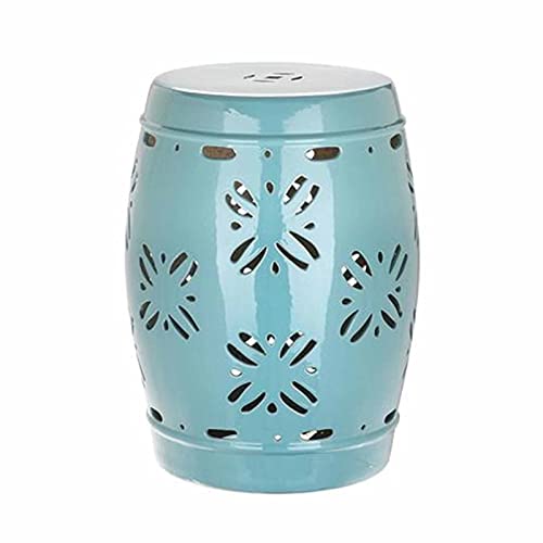 XARONF Butterfly Color Glaze Hollow Ceramic Drum Stool, Garden Round Stool, Porcelain Stool for Shoe Changing Stool, Dressing Chair and Bathroom Stool. (Color : Blue)