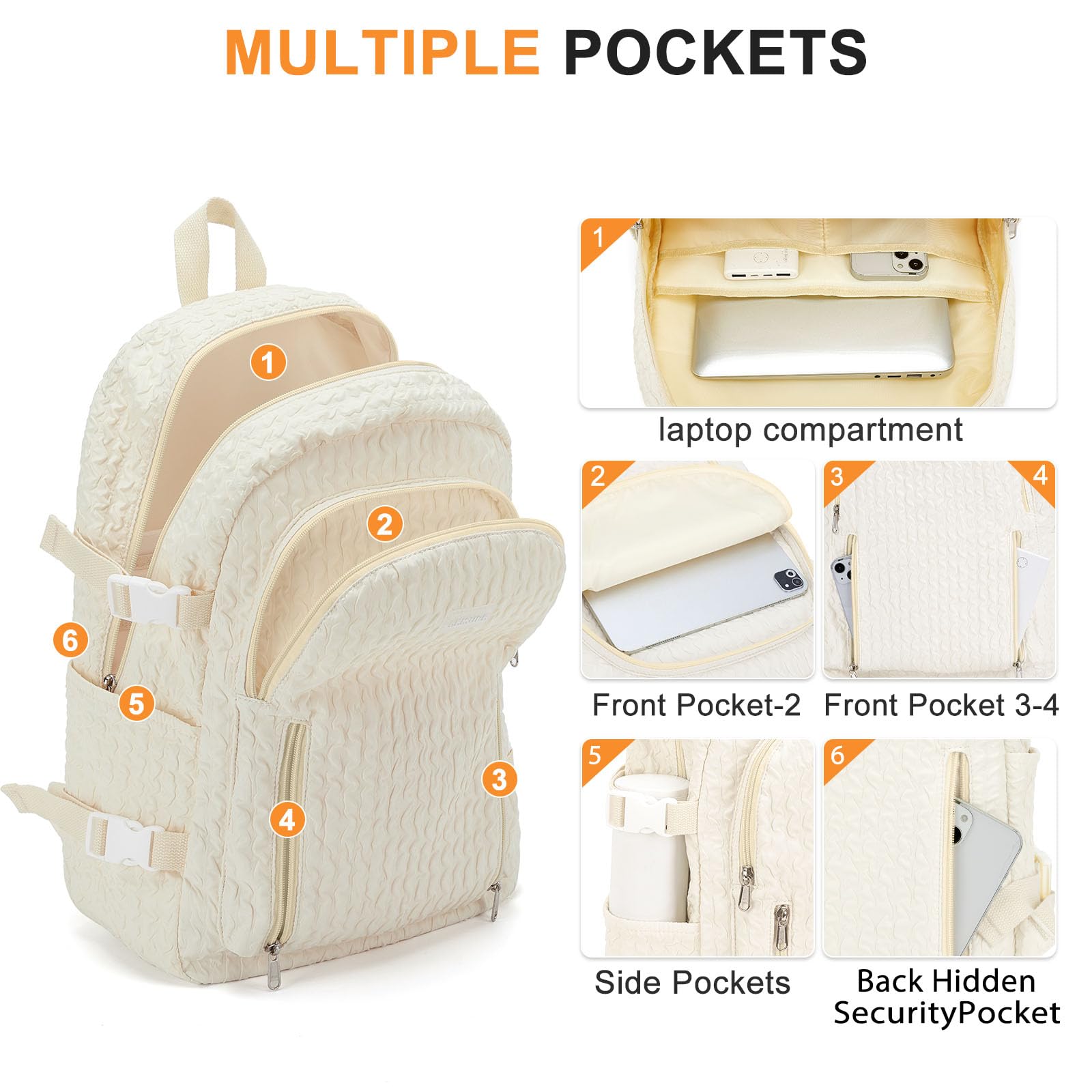 weradar Cute School Backpack For Teen Girls Small Elementary Student Travel Daypack lightweight Middle School Bag Aesthetic Bookbag For Kids(Beige)
