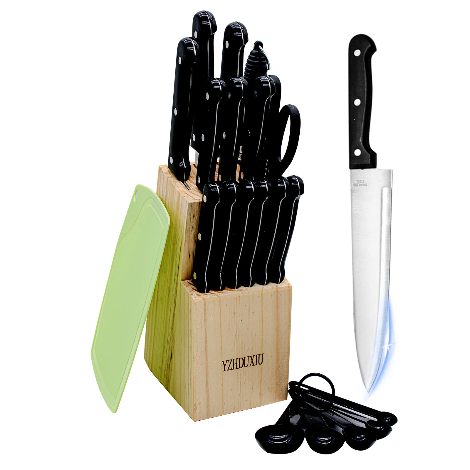 YZHDUXIU 21-Pieces Knife Block Set, Sharp Kitchen Knife Set with Chopping Board, Measuring Spoon & Wood Block, High-Carbon Stainless Steel Knife Sets for Cooking, Cutting Steak & Vegetable