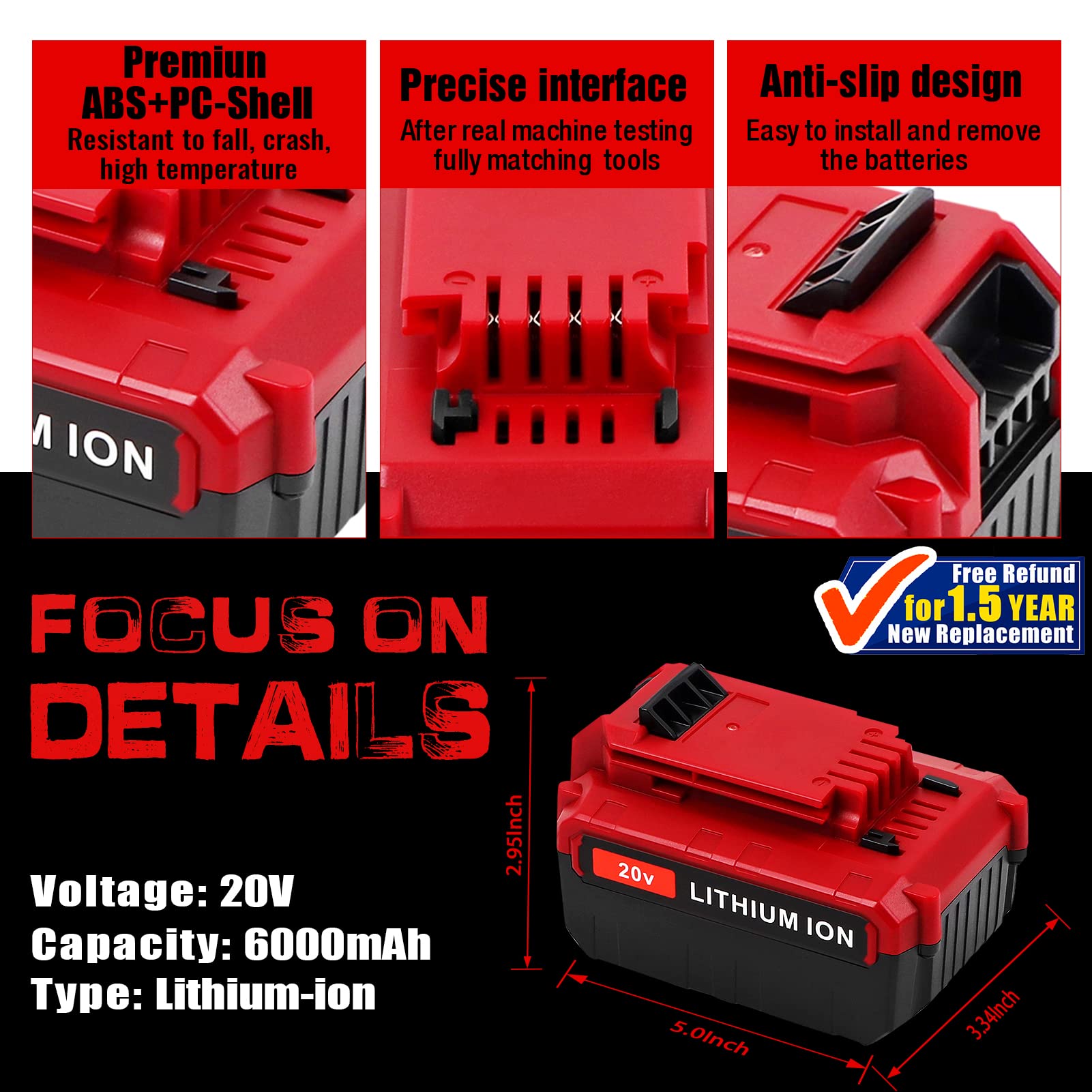 TenHutt 【Upgrade】 20V Max Lithium Replacement Battery for Porter Cable 20V Battery PCC685L PCC680L PCC682L Cordless Power Tools Battery(1 Pack)
