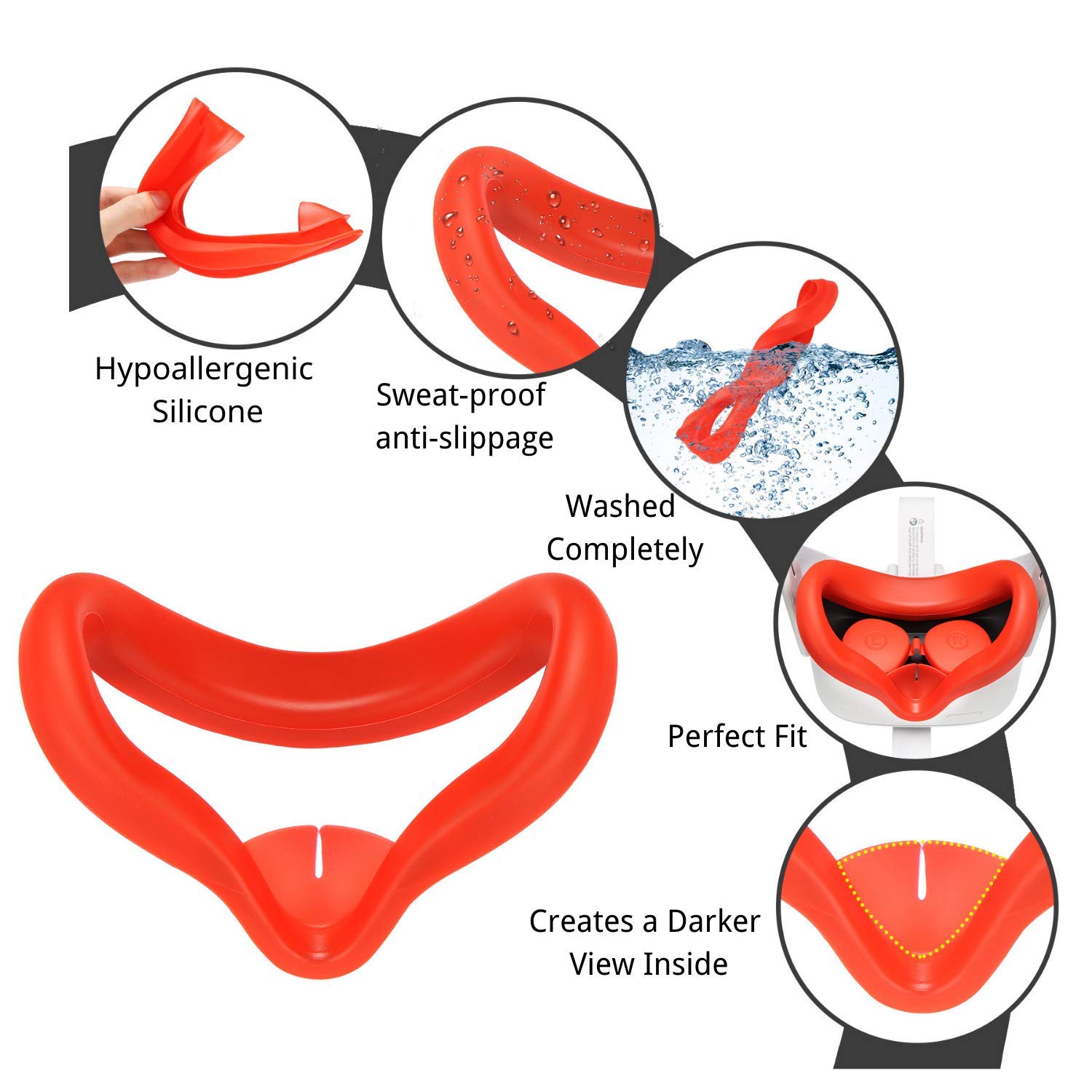VR Headset Accessories for Oculus Quest 2, Touch Controller Grip Cover & VR Silicone face Cover & Protective Lens Cover Sweatproof Anti Collision Designed by X-Super Home (Red)