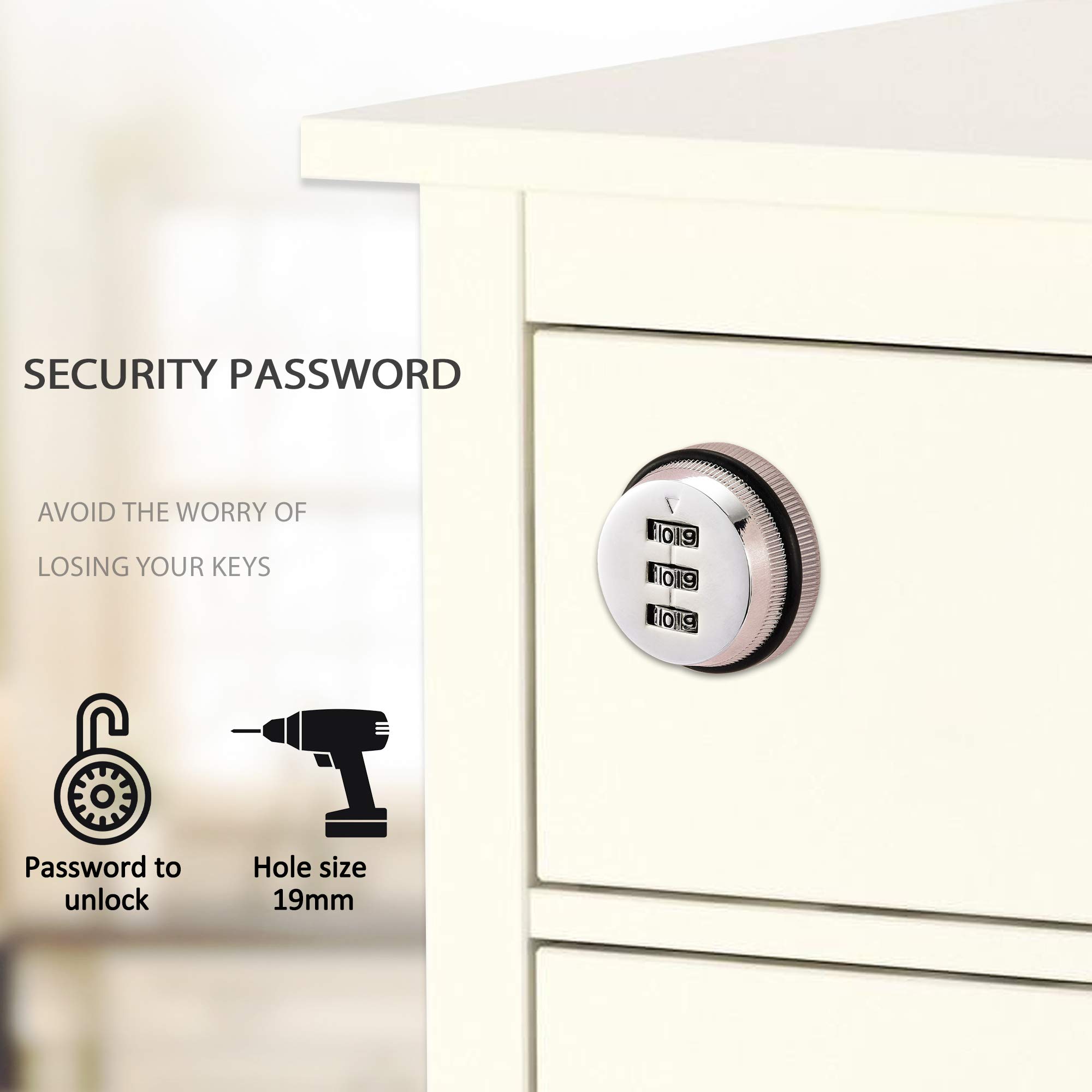 Tidorlou 4 Pack combination cabinet lock, Password Coded cabinet Lock,combination cam locks with 1-1/8'' Cylinder Chrome Finish,Security Locks for Cabinet Deposit Box Mailbox (2 pcs 1 1/8 Inch)