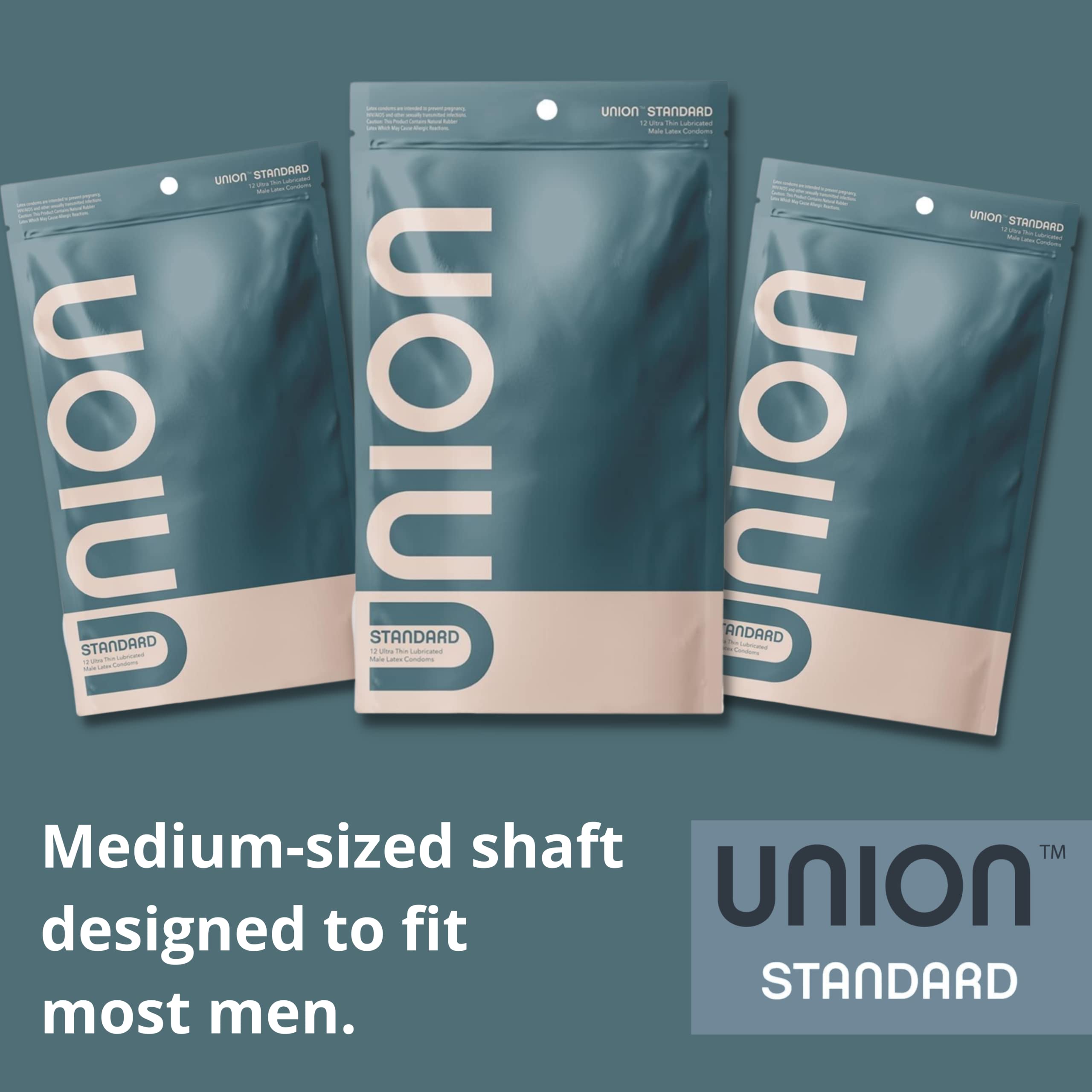 UNION Standard Premium Ultra-Thin Condoms 12 Count, Flared Head, Natural, Non-Toxic, Vegan, 54mm, Medium Size