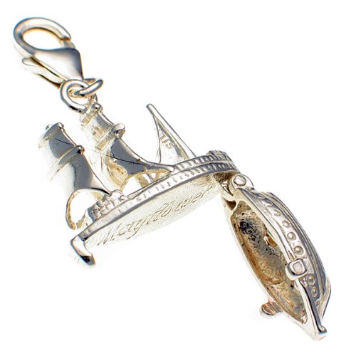 Welded Bliss Sterling 925 Silver Mayflower Sailing Ship, Opening Charm Anchor And Chain Inside. WBC1079