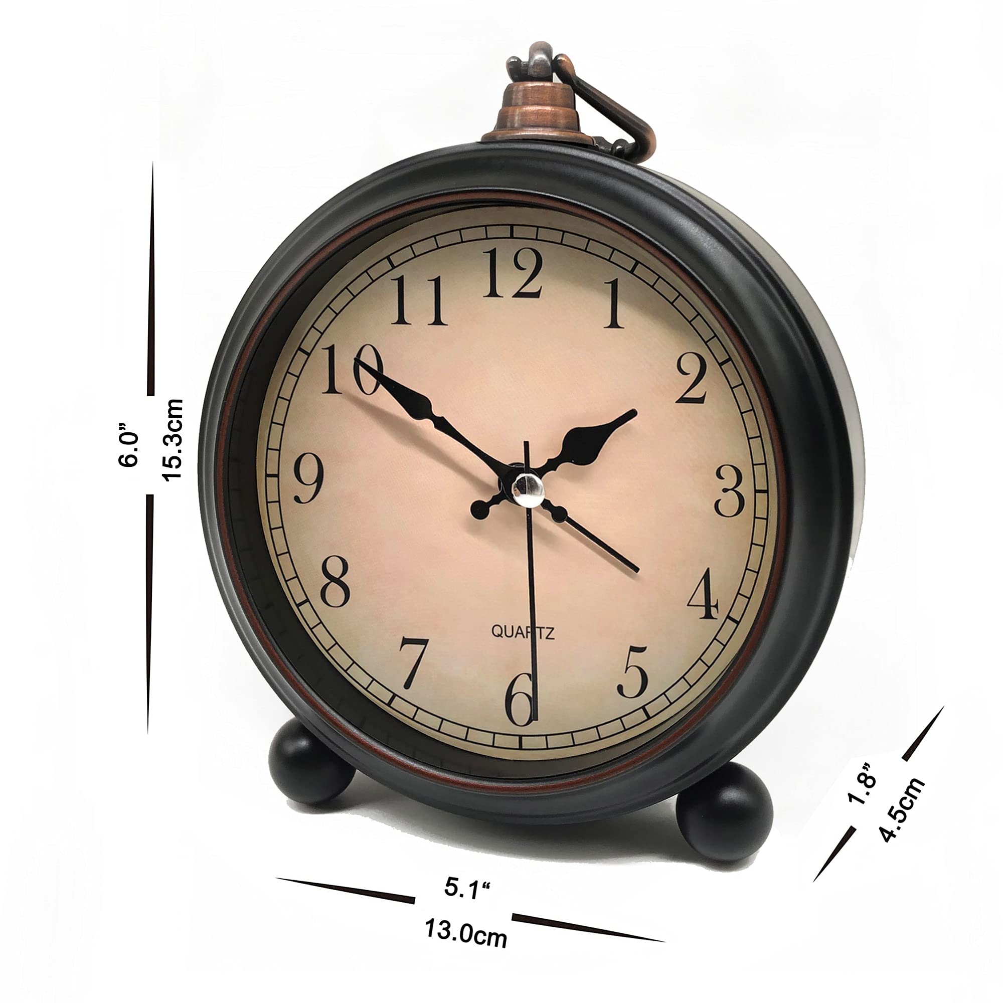 Vintage Retro Analog Alarm Clock, 4 inch Super Silent Non Ticking Small Clock with Night Light, Battery Operated, Simply Design, for Living Room, Bedroom, Bedside, Desk, Gift Clock (Arabic)
