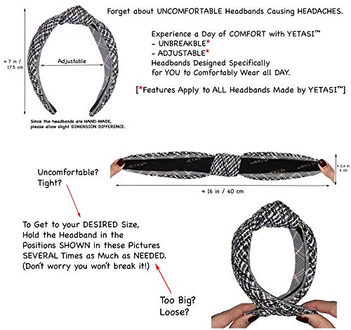 YETASI Brown Women's Headbands - Non-Slip Plaid Knotted Headband with Unique Top Knot Design