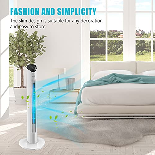 WANAI Tower Fan Oscillating Fan with Remote Portable Quiet Stand Up Fan 3 Speed Sleep Mode 15-Hour Timer LED Display 42-Inch Suitable for Children Bedroom and Office Use