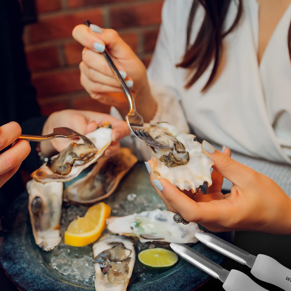 WENDOM Oyster Knife White Oyster Shucker with Anti-slip Handle New Haven Style for Working Stainless Steel Oyster Shucking Knife 12Pack