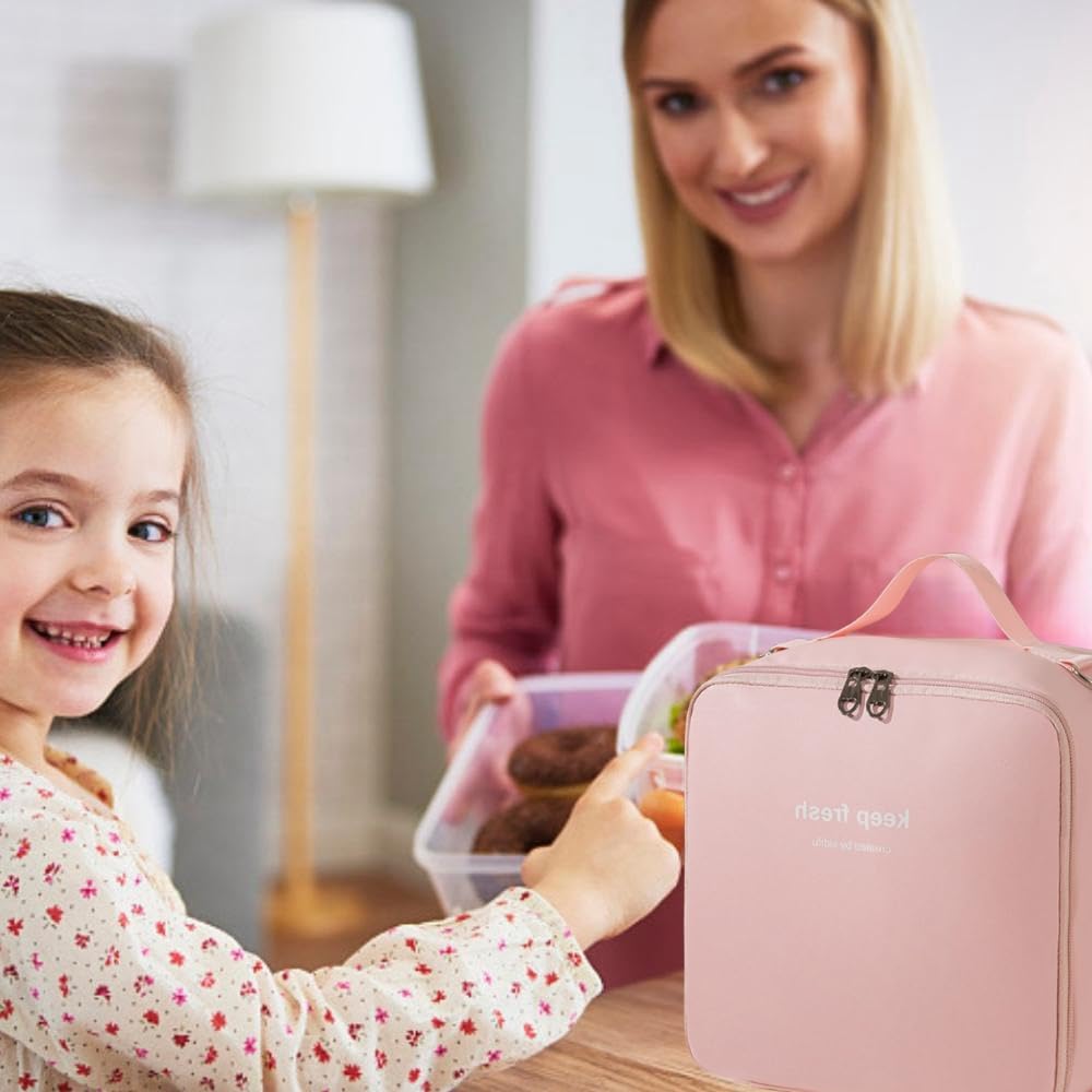 XLXXJYBXZ Women's Pink Reusable Lunch Bag, Insulated and Leakproof, with Adjustable Shoulder Strap, Multiple Compartments, and High Durability