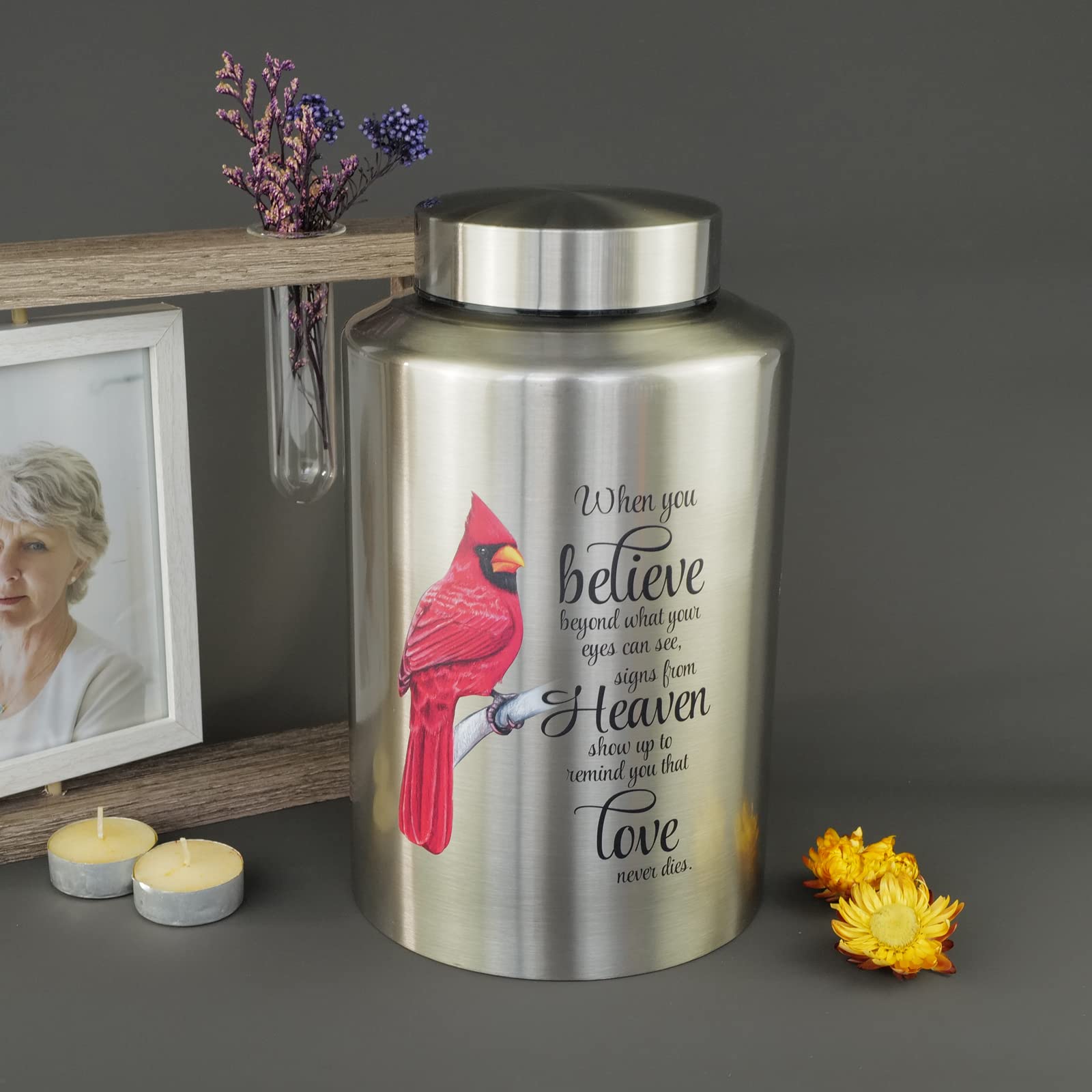 Up to 220 lbs Large Cremation Urns for Adult Human Ashes, Decorative Urn for Male Female Ashes with Velvet Bag(Cardinal)