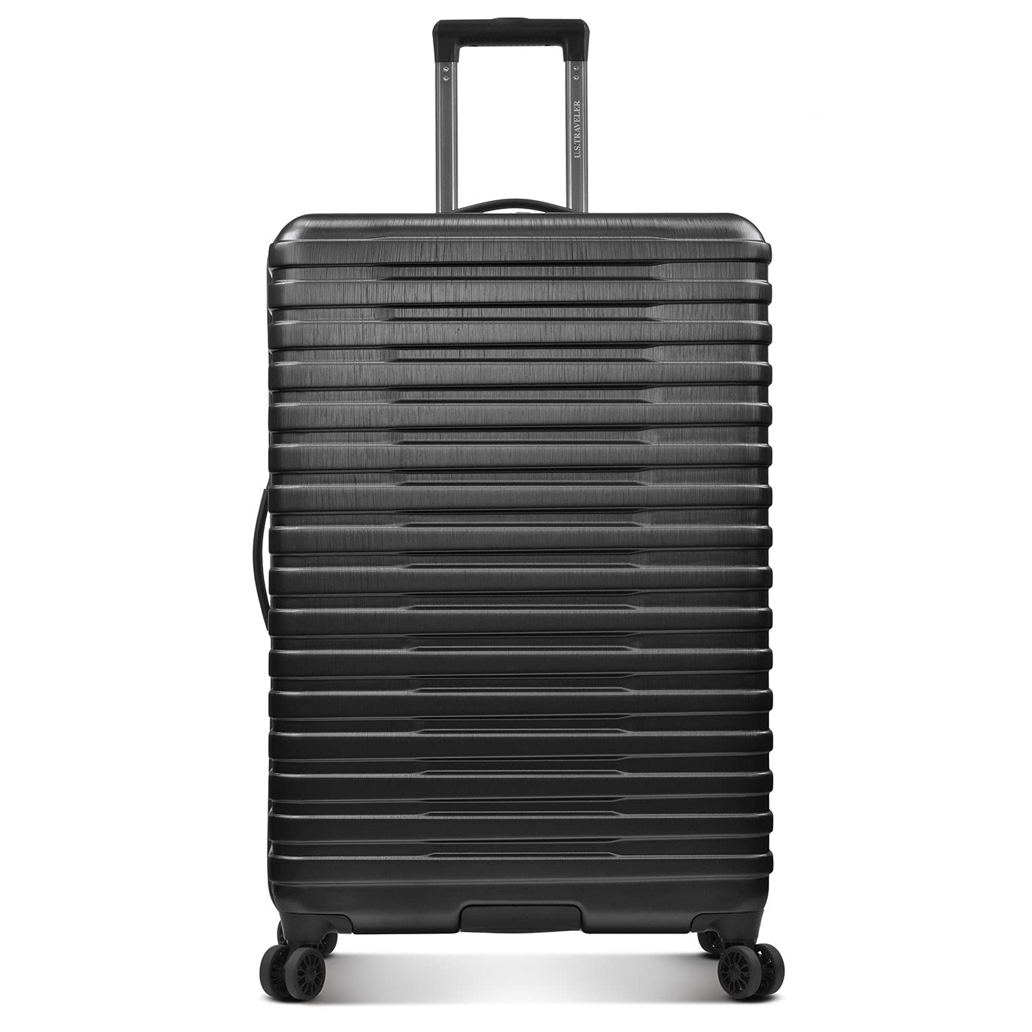 U.S. Traveler Boren Polycarbonate Hardside Rugged Travel Suitcase Luggage with 8 Spinner Wheels, Aluminum Handle, Black, Checked-Large 30-Inch