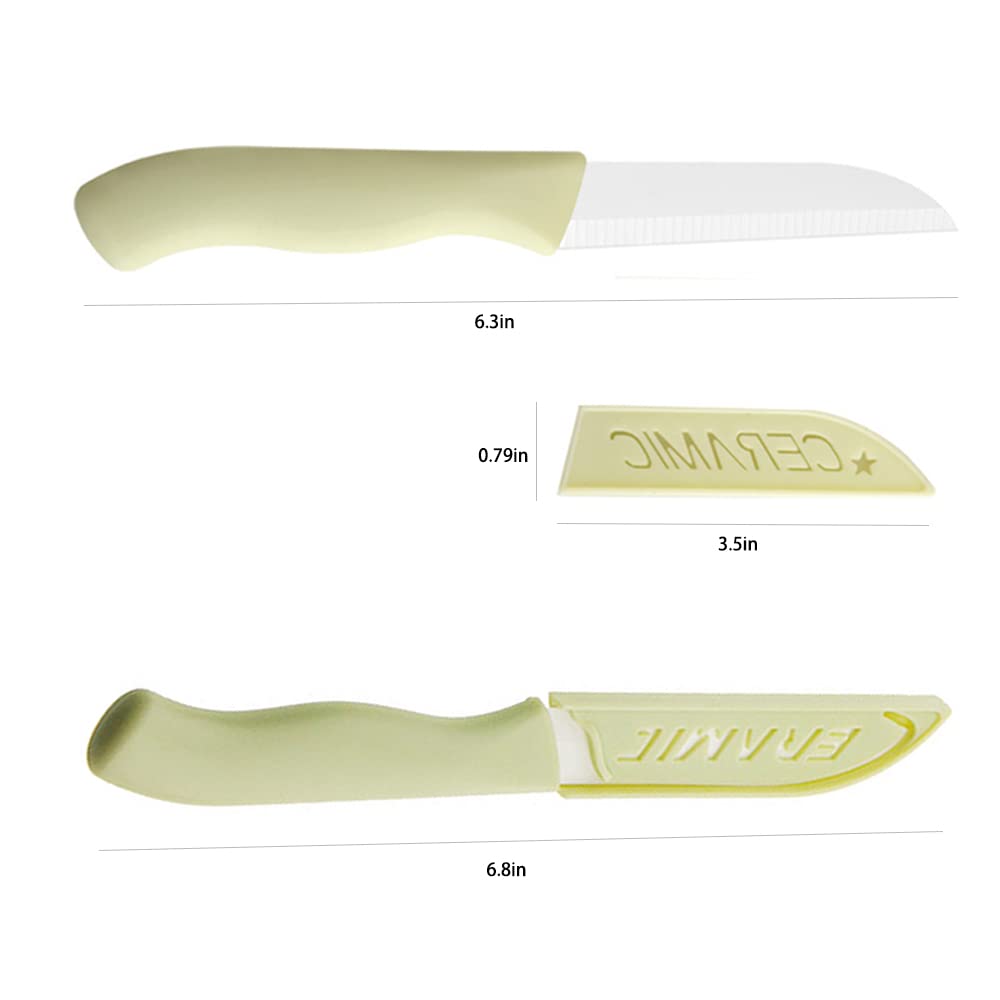 WWZJ 6 Pack Ceramic Paring Knife with Knife Cover, Lightweight Ceramic Knives, Fruit and Vegetable Small Knife (Ceramic, Green)