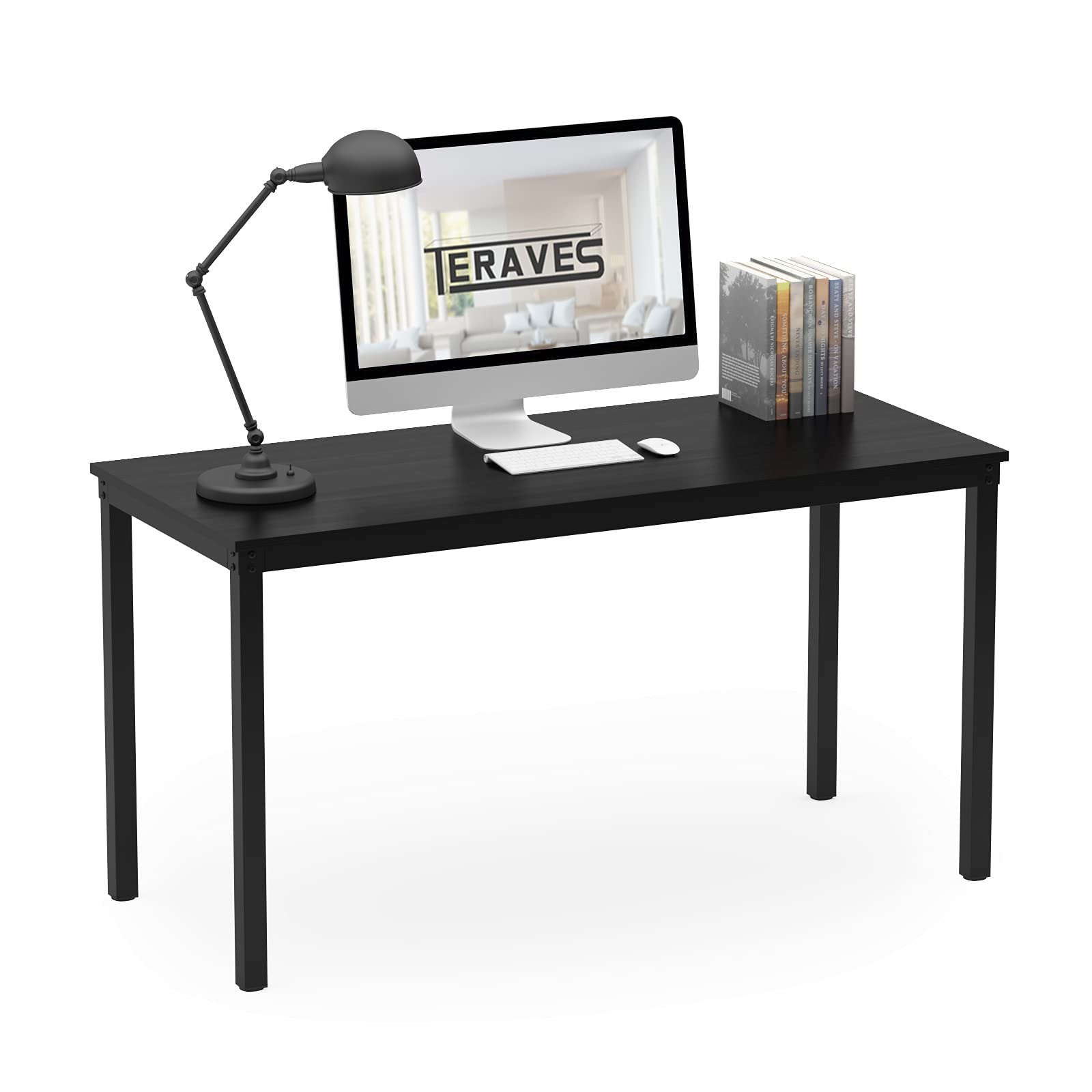 Teraves Computer Desk/Dining Table Office Desk Sturdy Writing Workstation for Home Office (39.37β, Beige + White Frame)