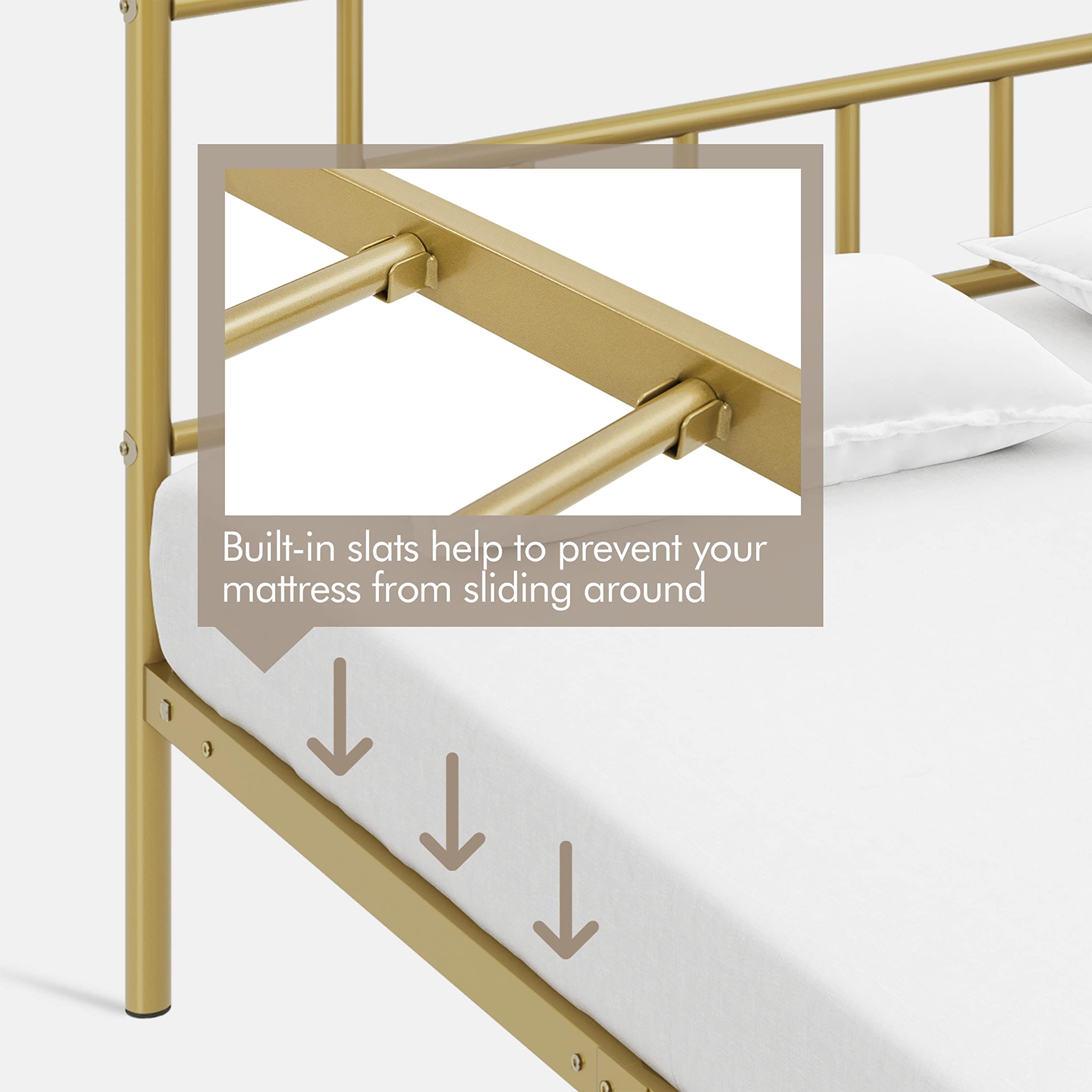 Yaheetech 13 inch Queen Size Metal Bed Frame with Headboard and Footboard Platform Bed Frame with Storage No Box Spring Needed Mattress Foundation Antique Gold