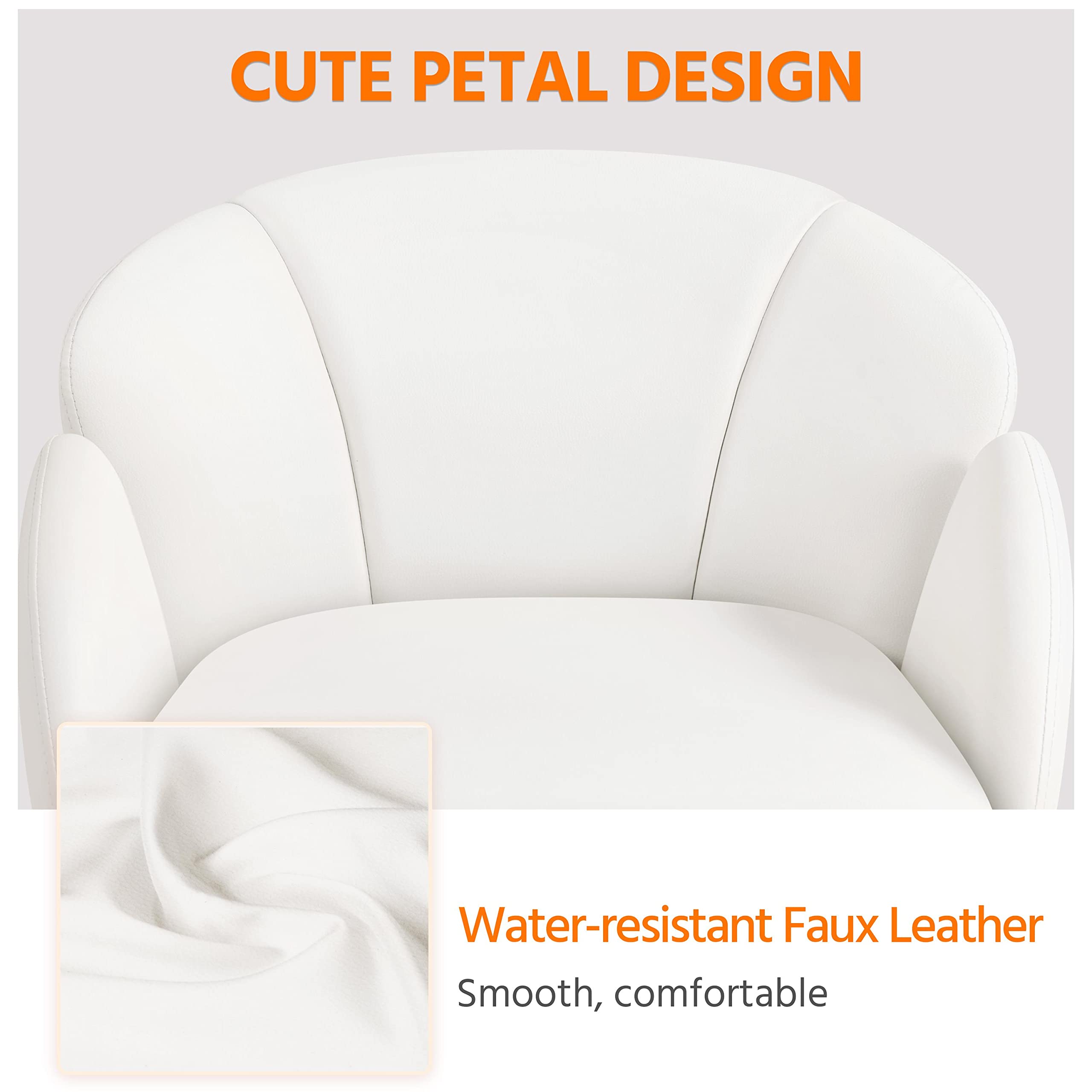 Yaheetech Cute Petal Desk Chair Home Office Swivel Upholstered Leather Makeup Vanity with Armrests for Bedroom Modern Computer Rolling Women White