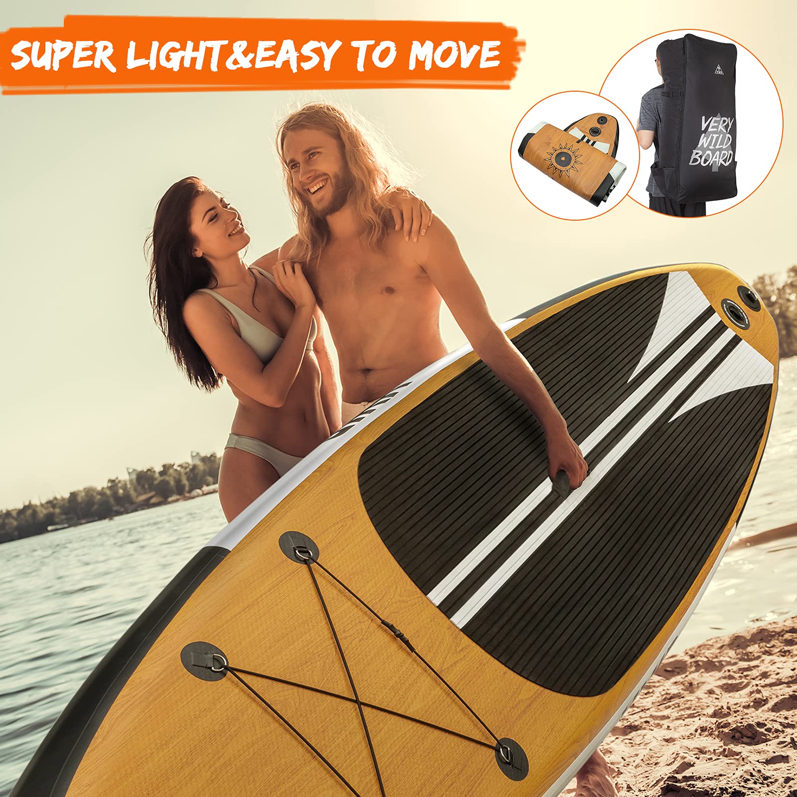 VWB Inflatable Stand Up Paddle Board (11'×33"×6") with SUP Accessories & Backpack Non-Slip Deck Waterproof Bag Adjustable Paddle Hand Pump Leash Caudal Fin Repair Kit for Youth & Adult BLACK&WHITE