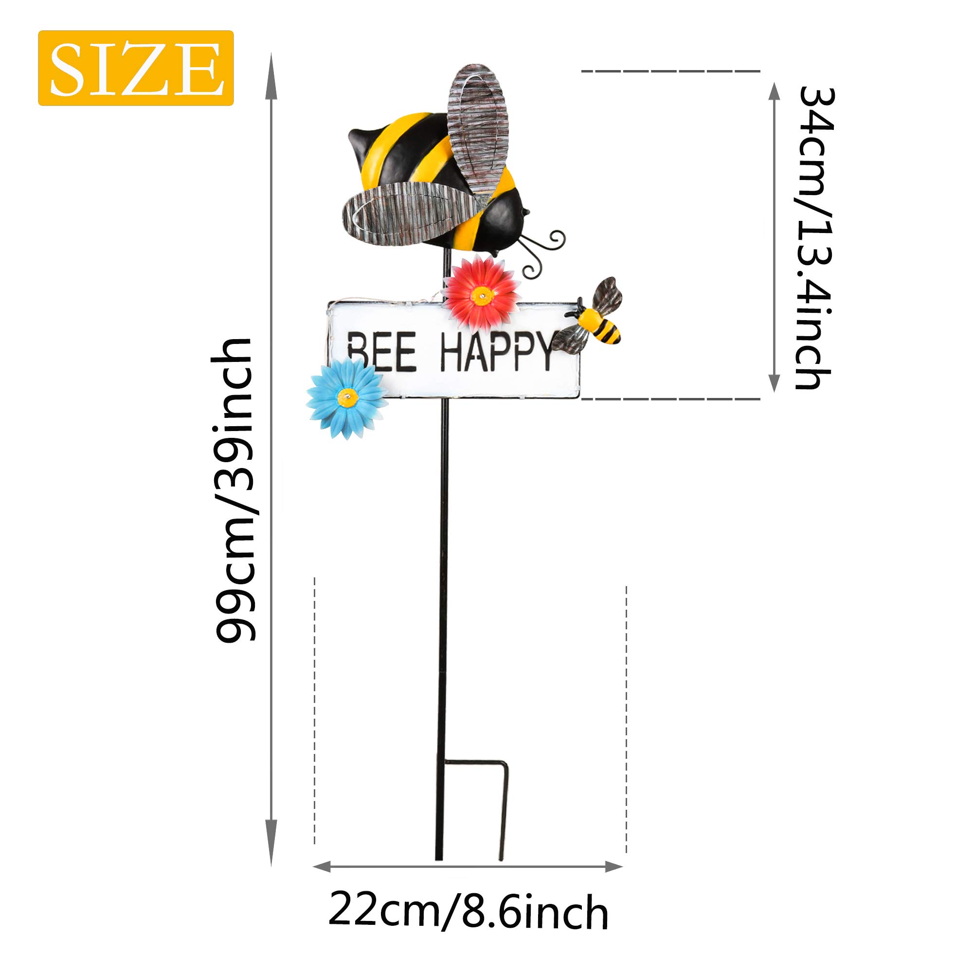 TERESA'S COLLECTIONS Metal Bee Garden Decor Solar Light Stake with Plaque, Decorative Solar Pathway Lights for Outdoor Yard Lawn Patio Decorations, 39inch/100cm Tall