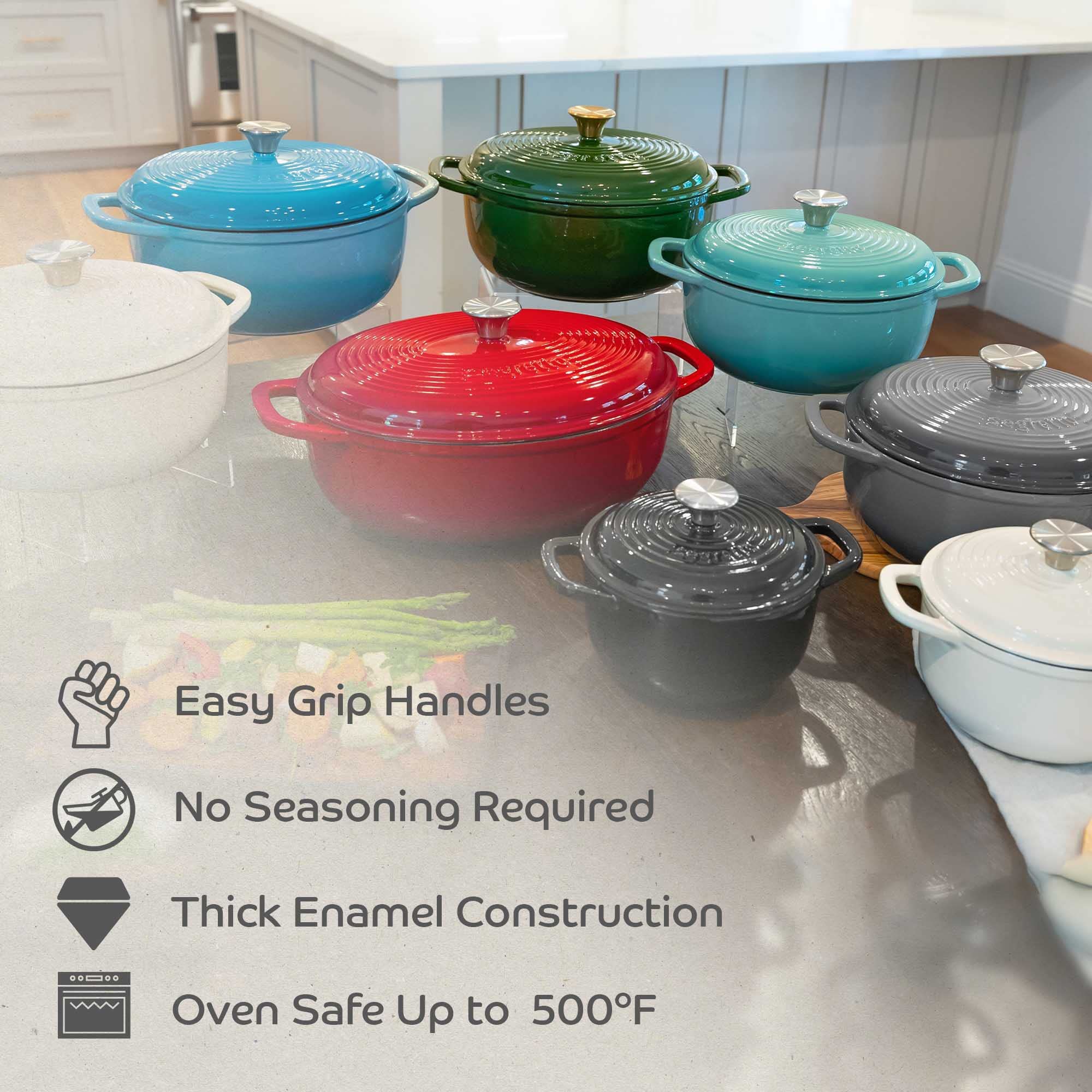 Segretto Cookware Enamel Dutch Oven Cast Iron with Handle Verde Chiaro (Light Green) 1.7 Quarts Enameled Cast Iron Dutch Oven with Lid Oven Cookware Pot 1.7 qt Small Dutch Oven for Bread Baking