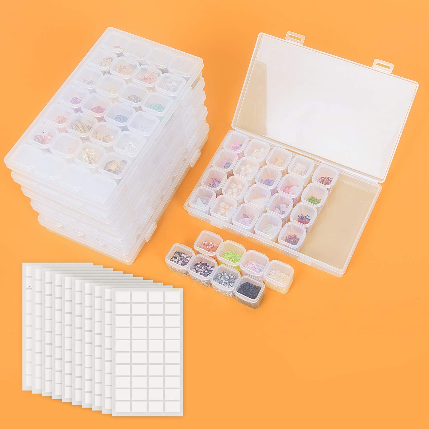 Vumdua 6 Pack Diamond Embroidery Box, 28 Grids Plastic Bead Storage Case Containers Diamond Painting Accessories Tool for DIY Art Craft