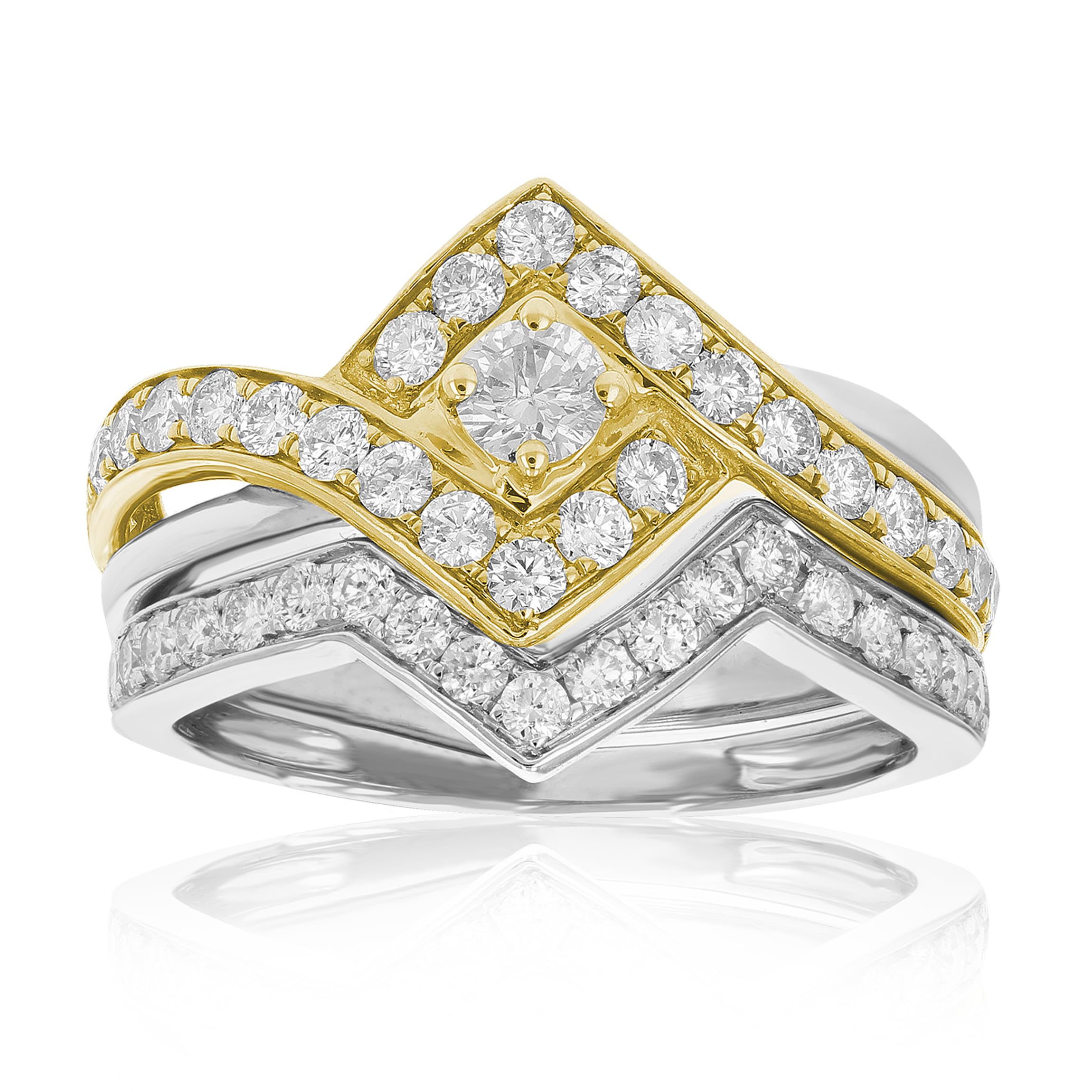 Vir Jewels 1 cttw Diamond Wedding Engagement Ring Set 14K Two Tone Gold Princess Halo Style Size 6