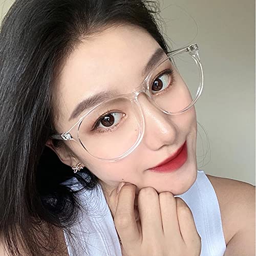 Transparent Computer Glasses Frame Women Men Anti Blue Light Round Eyewear Blocking Glasses Optical Spectacle Eyeglass (Gray)