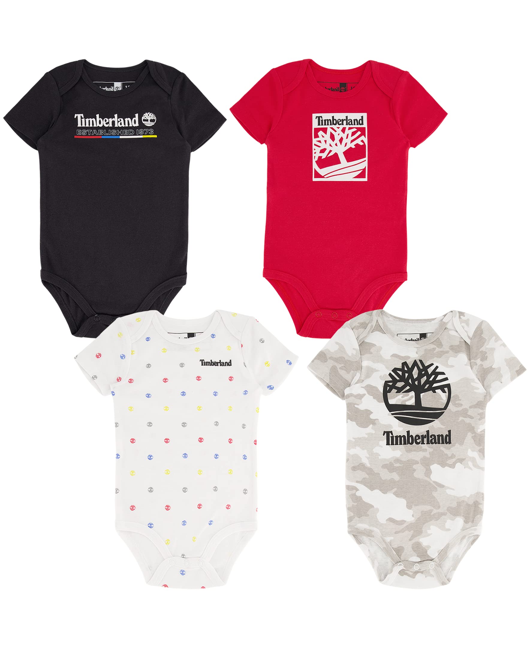 Timberland Baby Boys 4 Pieces Pack Bodysuit, Brown Sugar/Oatmeal/Grey, 3/6M US