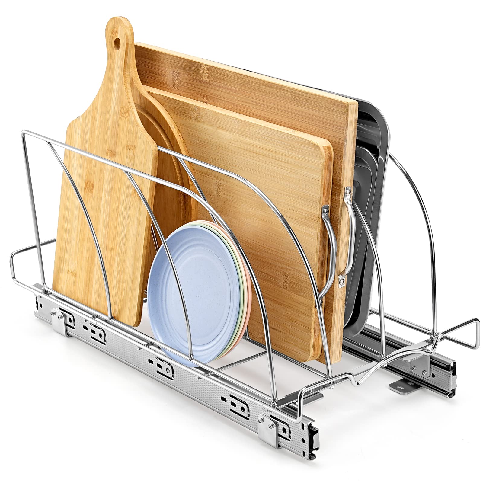 ThyLove Pull Out Cutting Board Organizer for Cabinet, Slide Out Baking Sheet Rack Storage Under Kitchen Cabinet for Pantry Cookie Sheet Bakeware and Tray 10" Wide x 22" Deep (20.87"D x 10"W x 10"H)