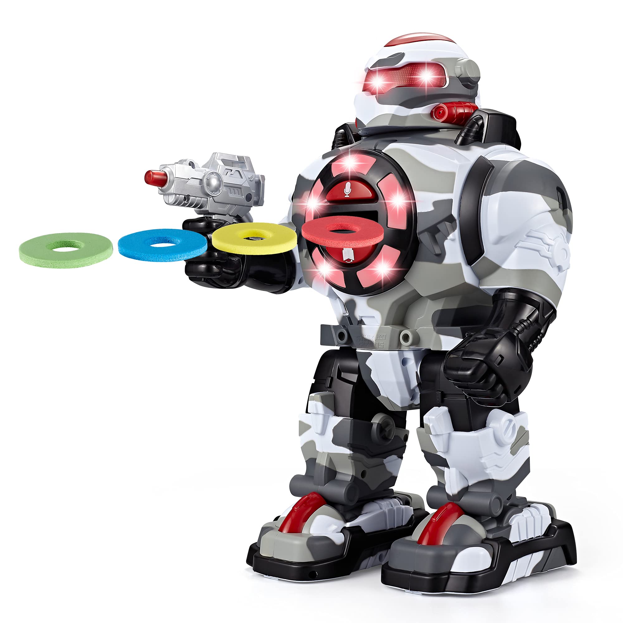 Think Gizmos RoboShooter RC Robot Toys for Kids Ages 5+ Feature Packed Remote Control Robot with Voice Recording, Fast Firing Foam Discs, Dances and Plays Music. (Camo White)