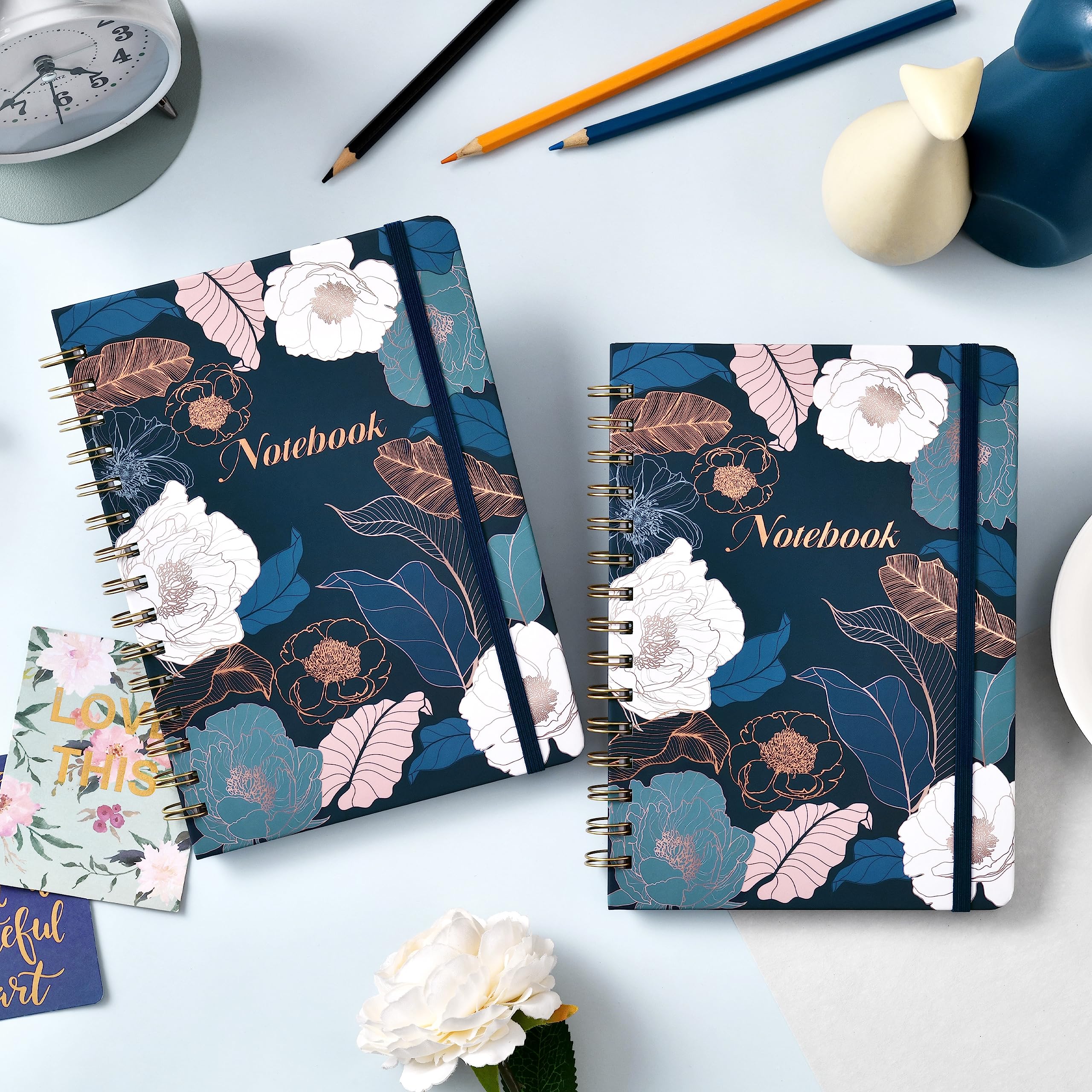 Spiral Journal/Notebook - Lined Journal with Back Pocket and Hardcover, 8.5" x 6.4", College Ruled Notebook/Journal, Premium Thick Paper, Strong Twin-Wire Binding, Perfect for School, Office & Home -