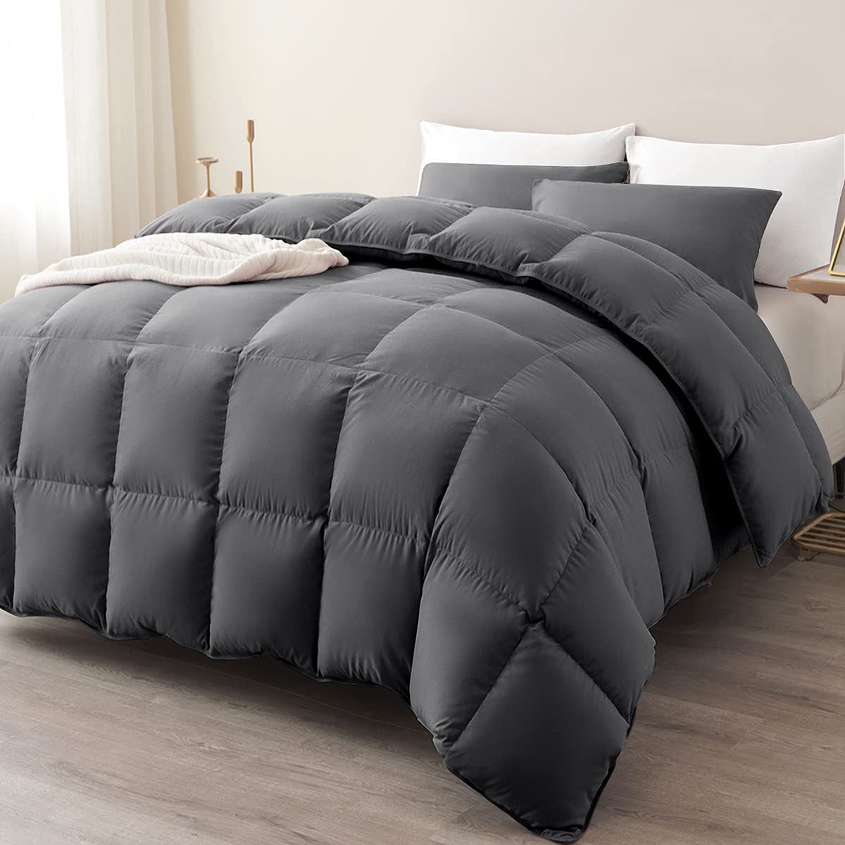 Soft Comforter Queen Size-Lightweight Down Alternative Comforter Duvet Insert with 8 Corner Tabs-Fluffy Breathable Box Stitched Reversible Comforter(Grey, Queen)